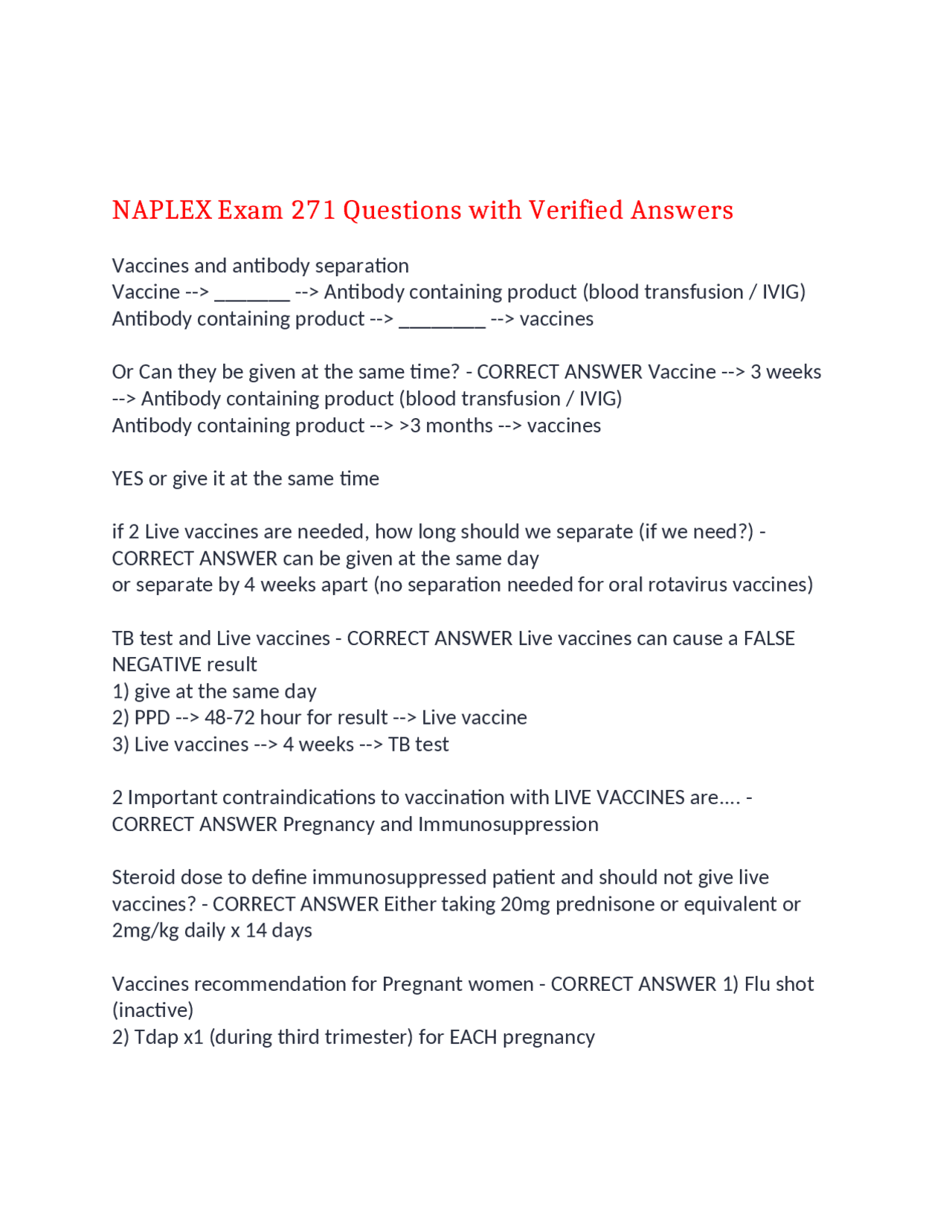 NAPLEX Exam 271 Questions with Verified Answers,100% CORRECT | Exams ...