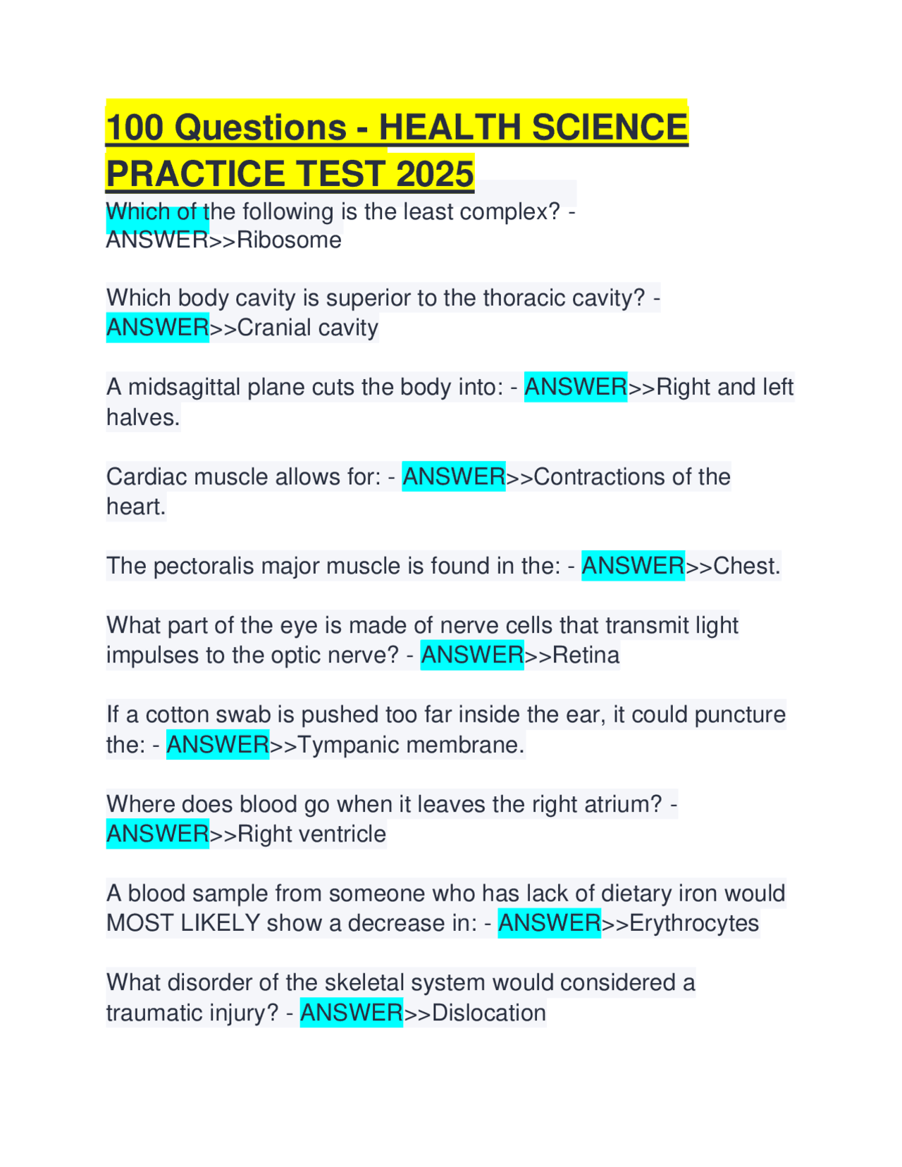 100 Health Science Practice Test Questions: A Comprehensive Review for ...