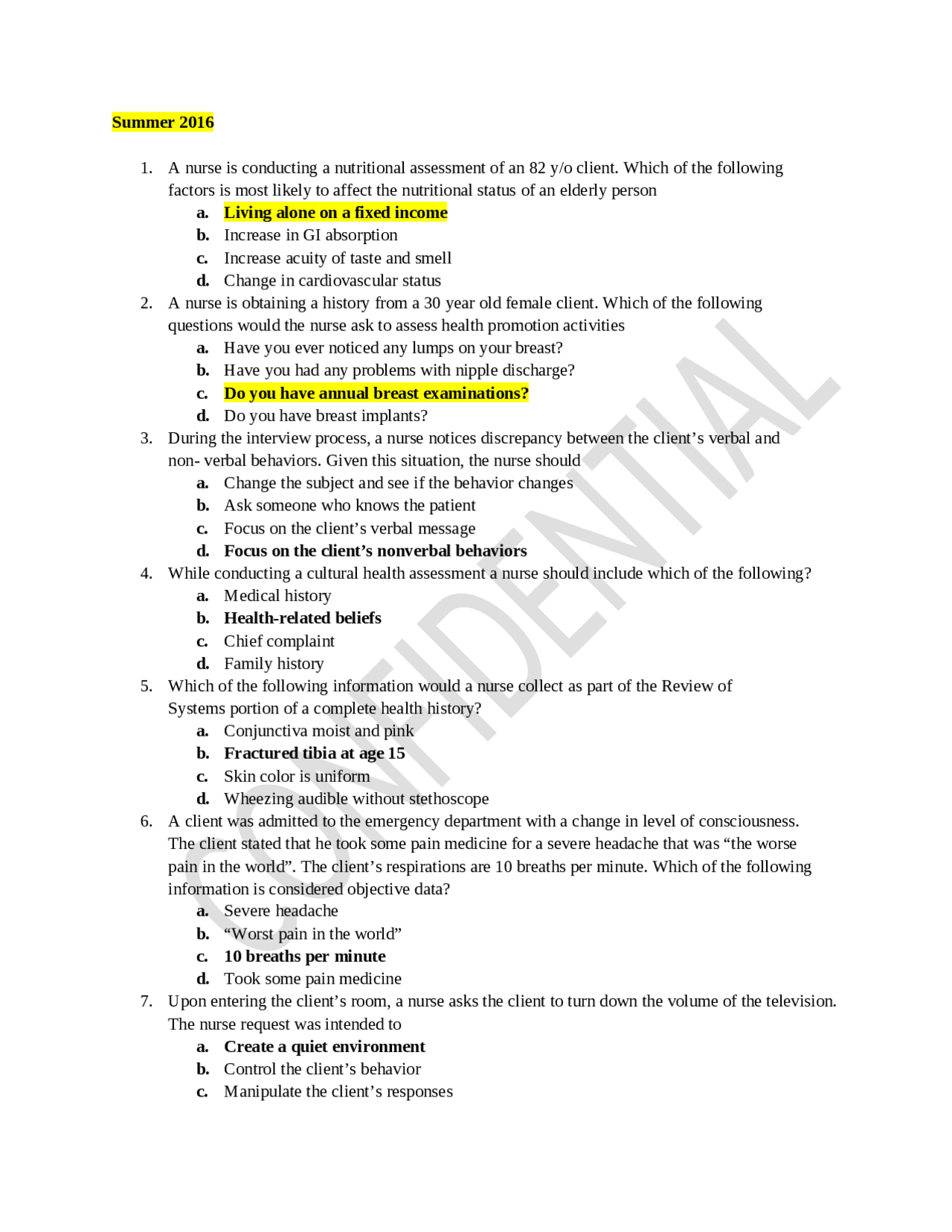 Nursing Practice Questions: Health Assessment and Vital Signs | Exams ...