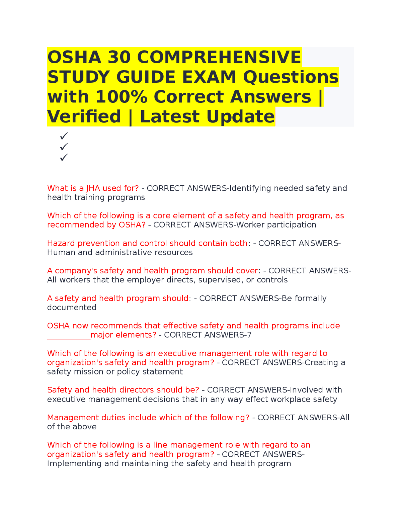OSHA 30 Comprehensive Study Guide Exam Questions with 100% Correct ...