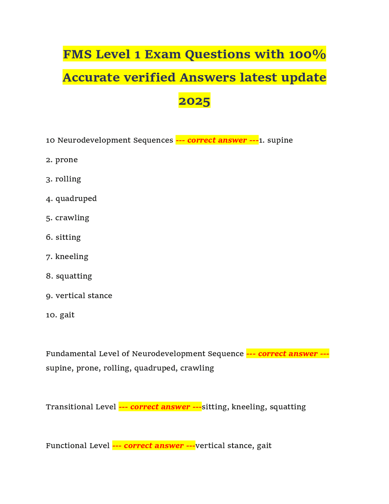 FMS Level 1 Exam Questions with 100% Accurate verified Answers latest ...