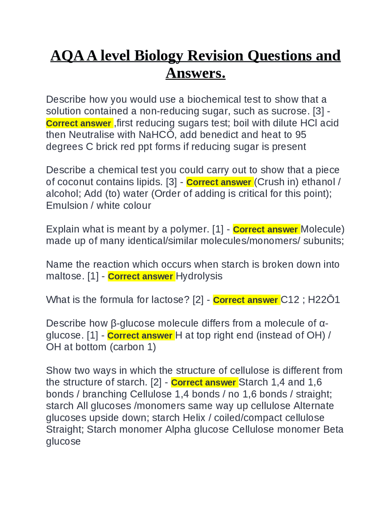 AQA A level Biology Revision Questions and Answers. | Exams Biology ...