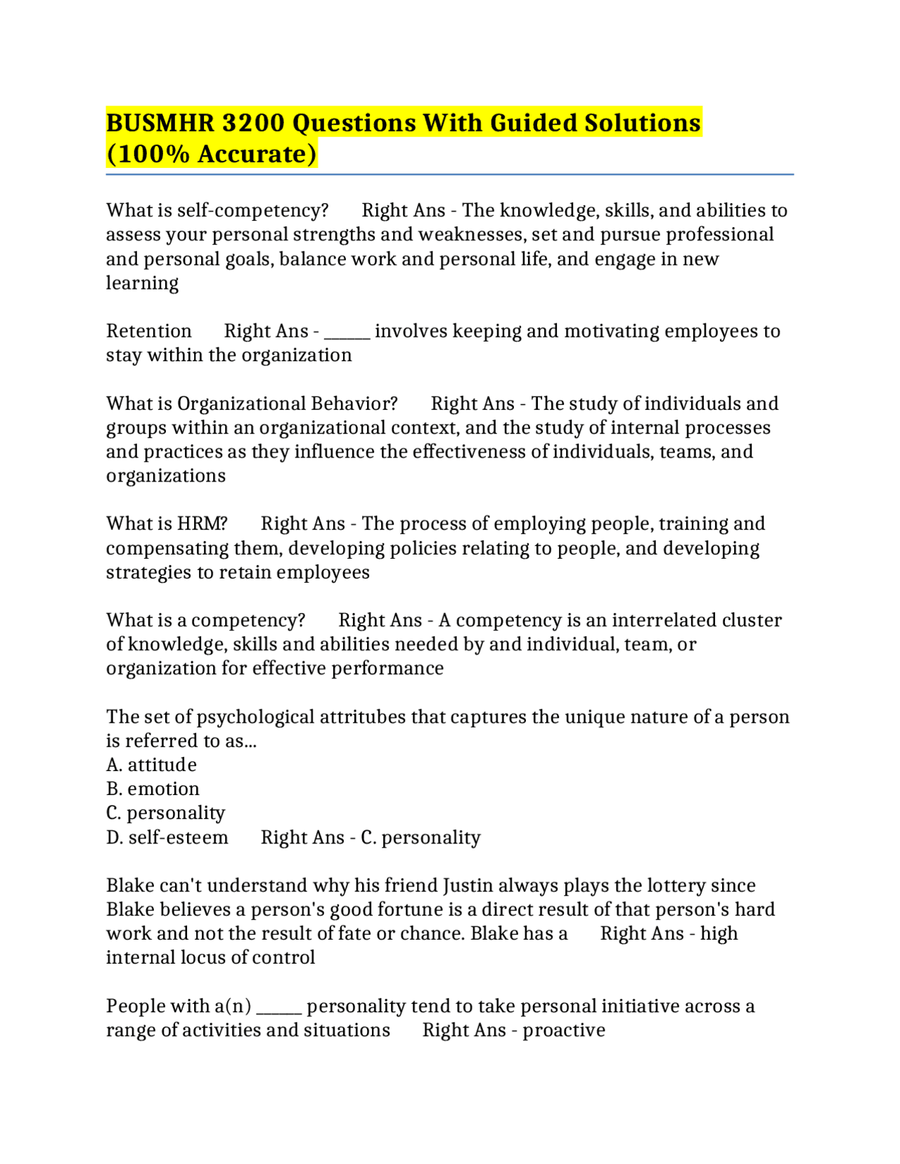 BUSMHR 3200: Organizational Behavior and Human Resource Management ...