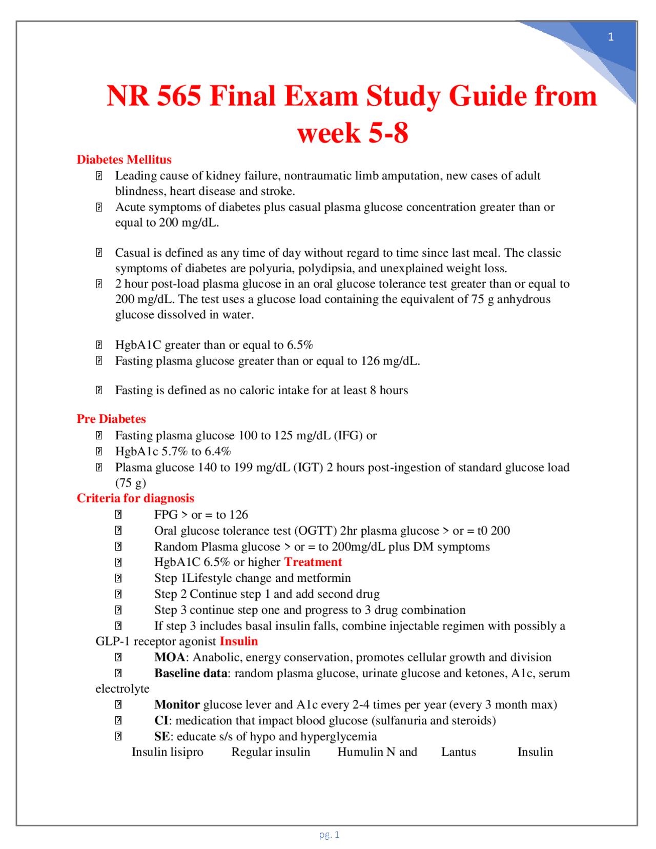 NR 565 Final Exam Study Guide from week 5-8.pdf | Exams Nursing | Docsity