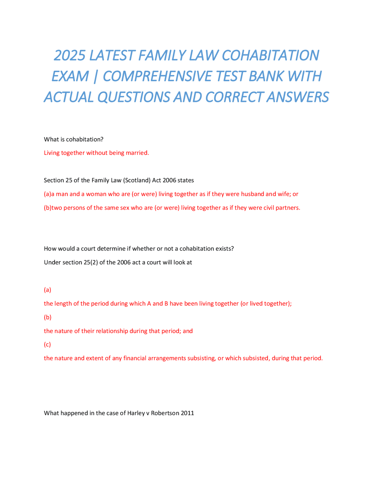 2025 LATEST FAMILY LAW COHABITATION EXAM | COMPREHENSIVE TEST BANK WITH ...