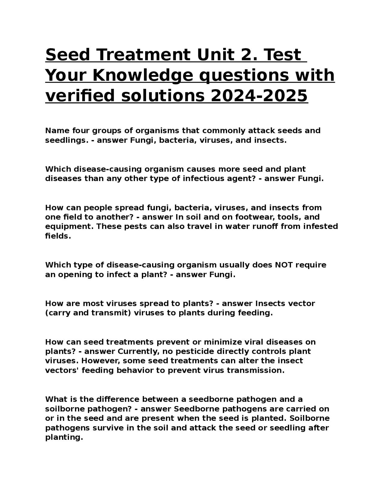 Seed Treatment Unit 2: Test Your Knowledge with Verified Solutions 2024 ...