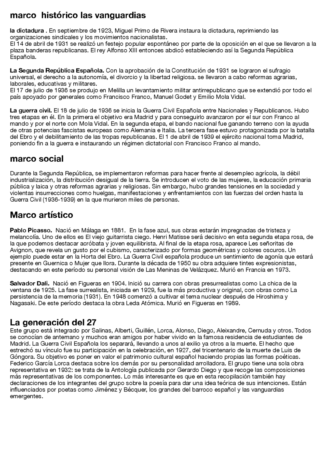 Marco historico , social y artistico siglo xx | Appunti di Spagnolo ...