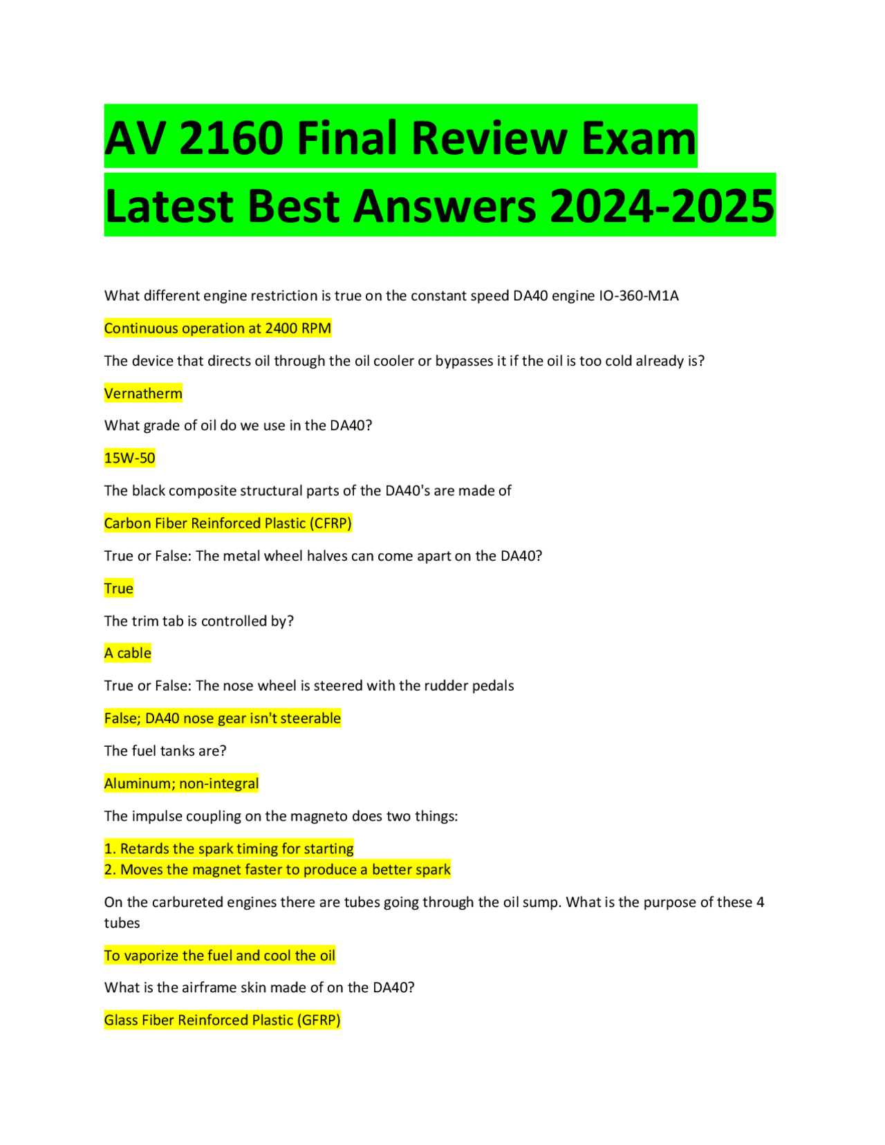 AV 2160 Final Review Exam Latest Best Answers 2024-2025 | Exams ...