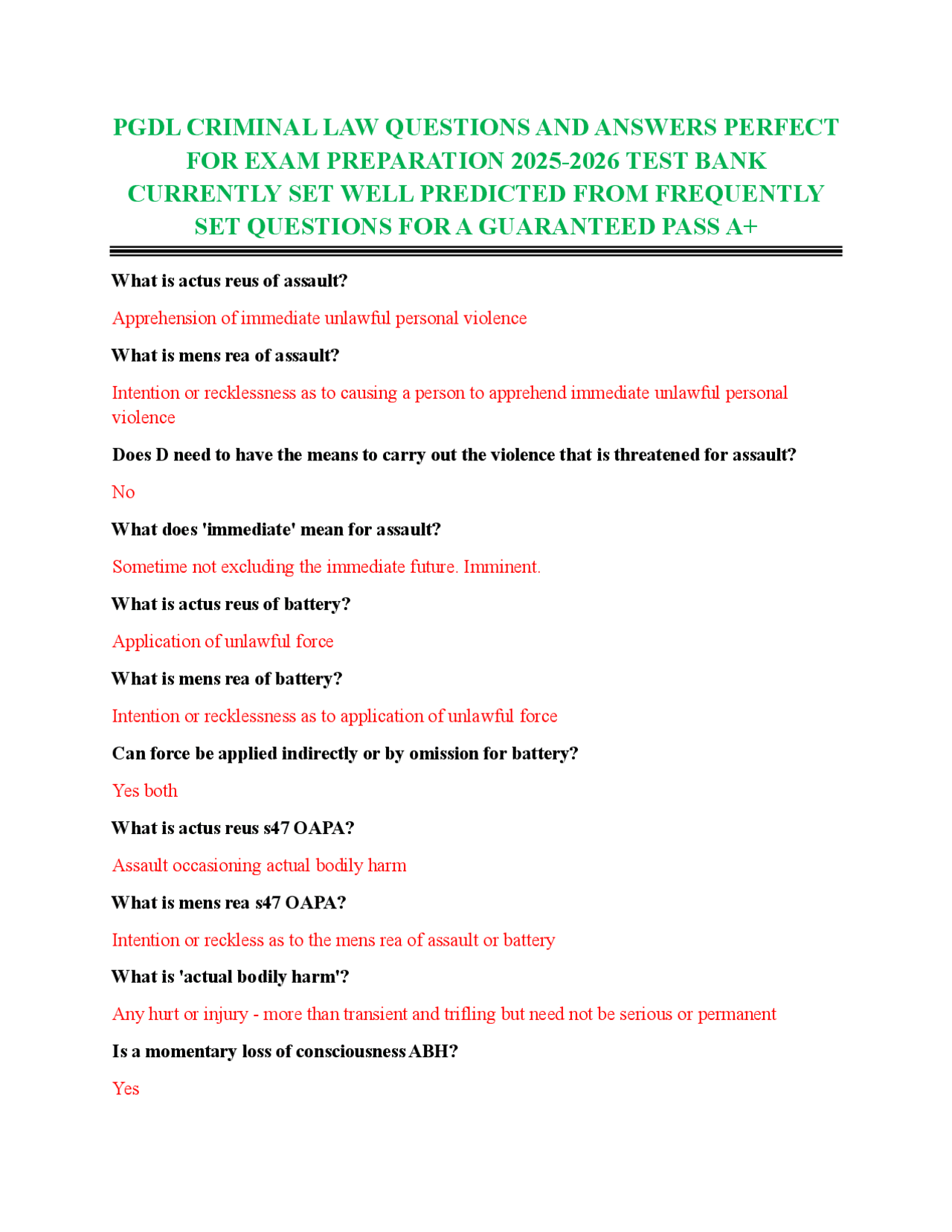 Criminal Law Questions and Answers: A Comprehensive Guide for Exam ...