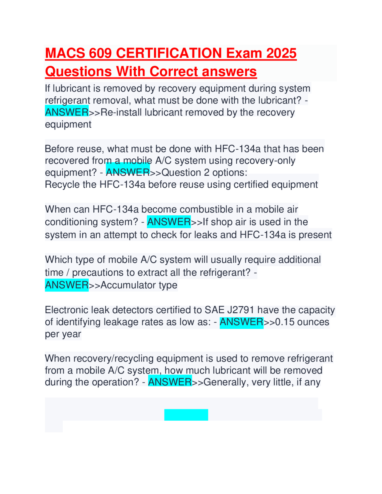 MACS 609 CERTIFICATION Exam 2025 Questions With Correct answers | Exams ...