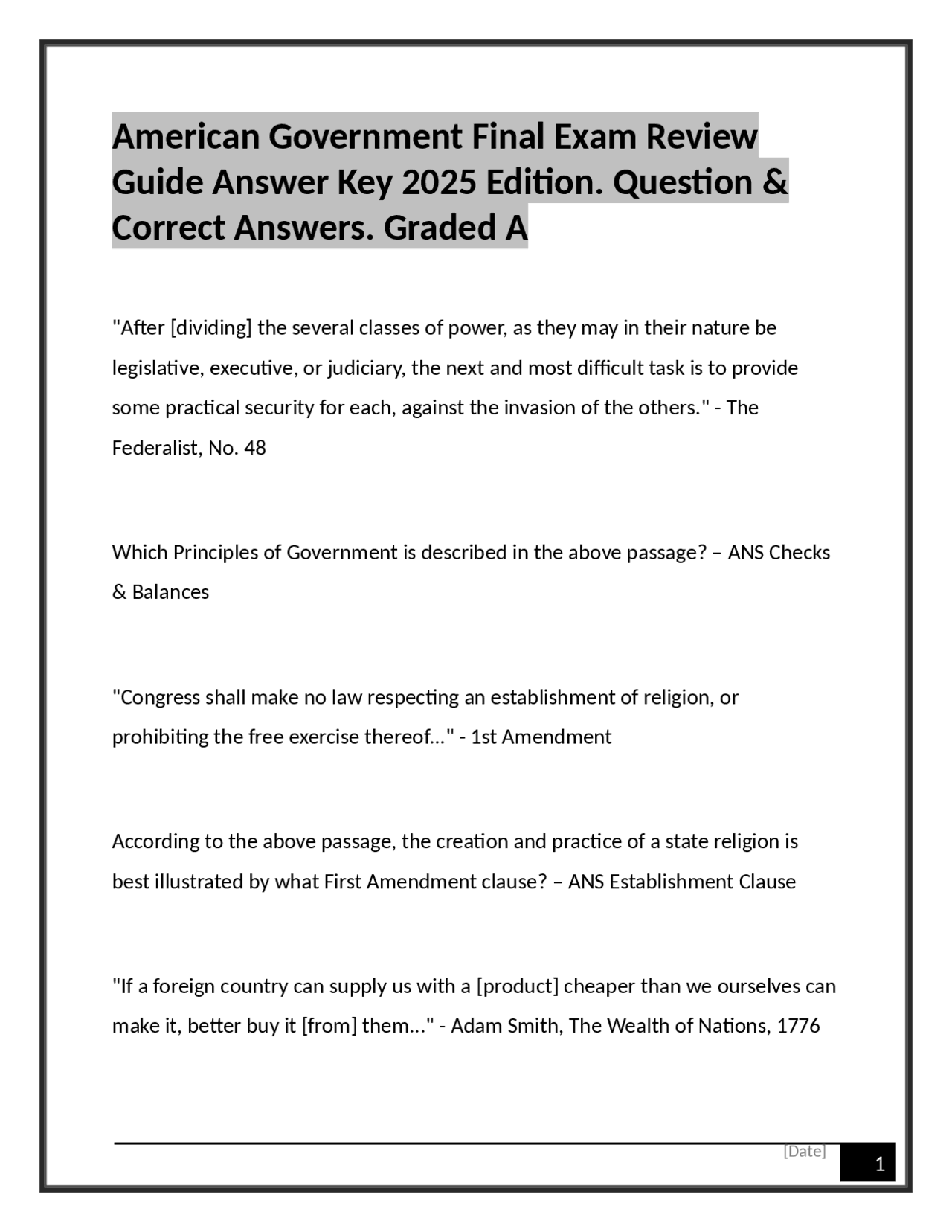American Government Final Exam Review Guide Answer Key 2025 Edition ...