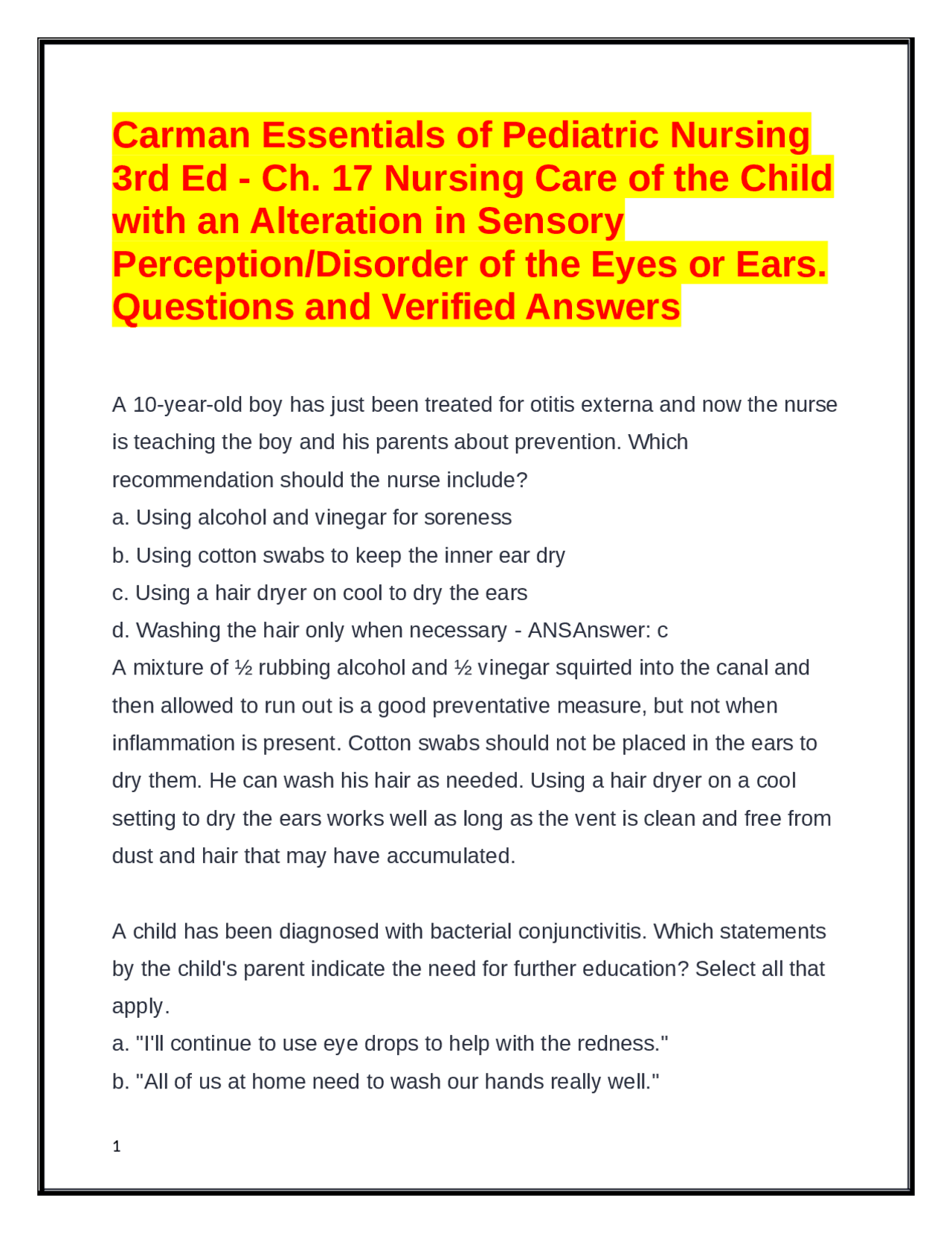 Nursing Care for Children with Sensory Perception Disorders: Eyes and ...