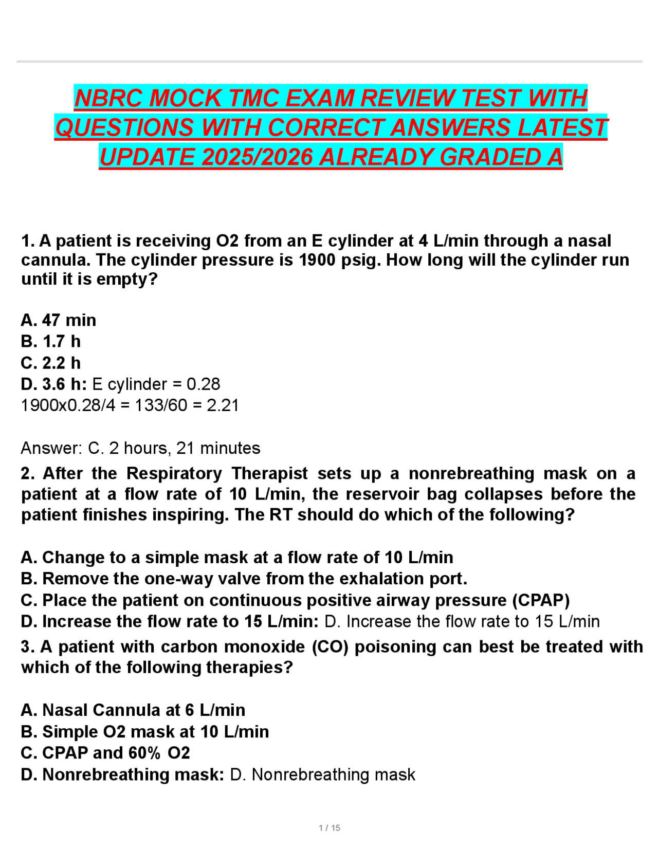 NBRC MOCK TMC EXAM REVIEW TEST WITH QUESTIONS AND ANSWERS: LATEST ...