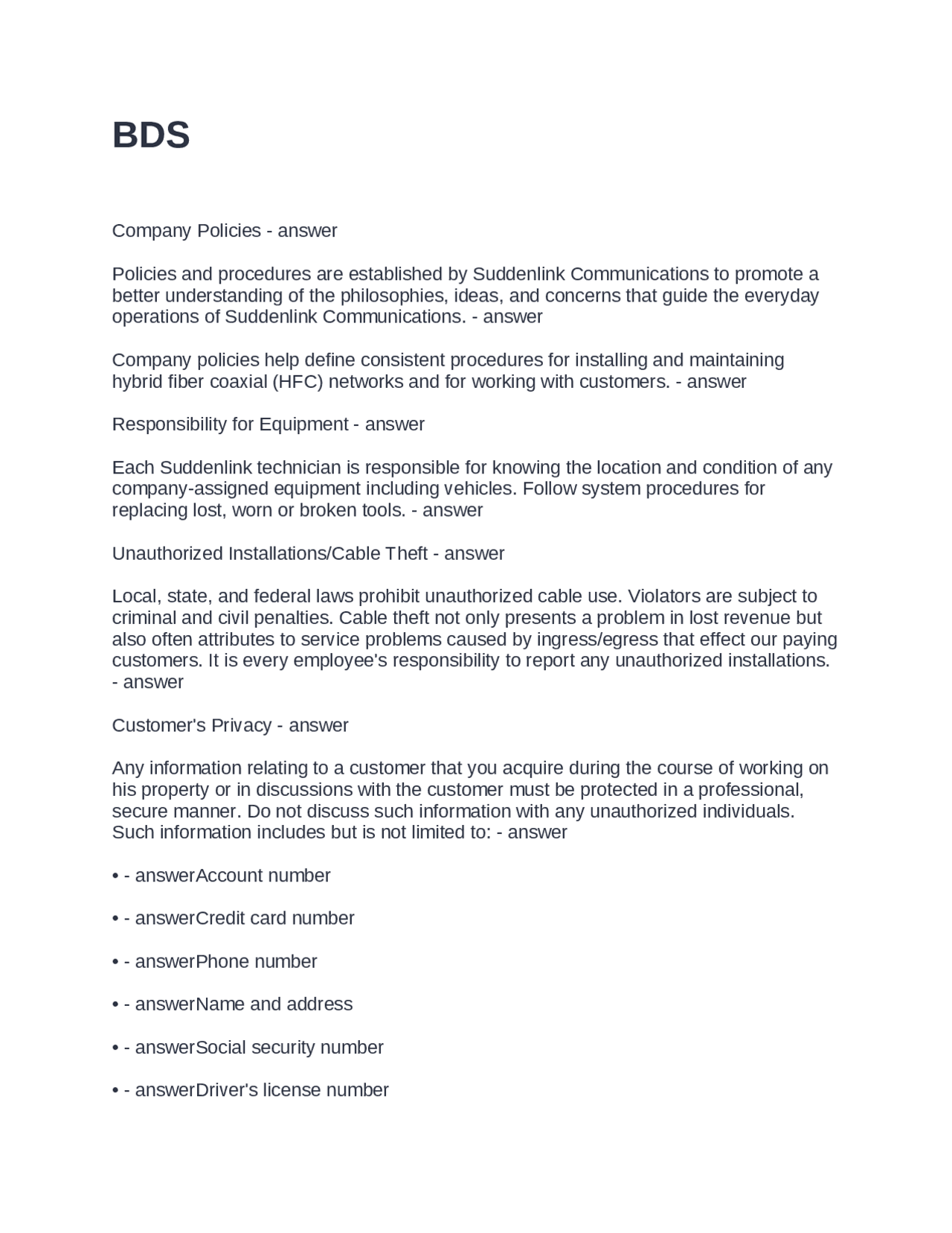 BDS QUESTIONS AND ANSWERS FULLY SOLVED | Exams Advanced Education | Docsity