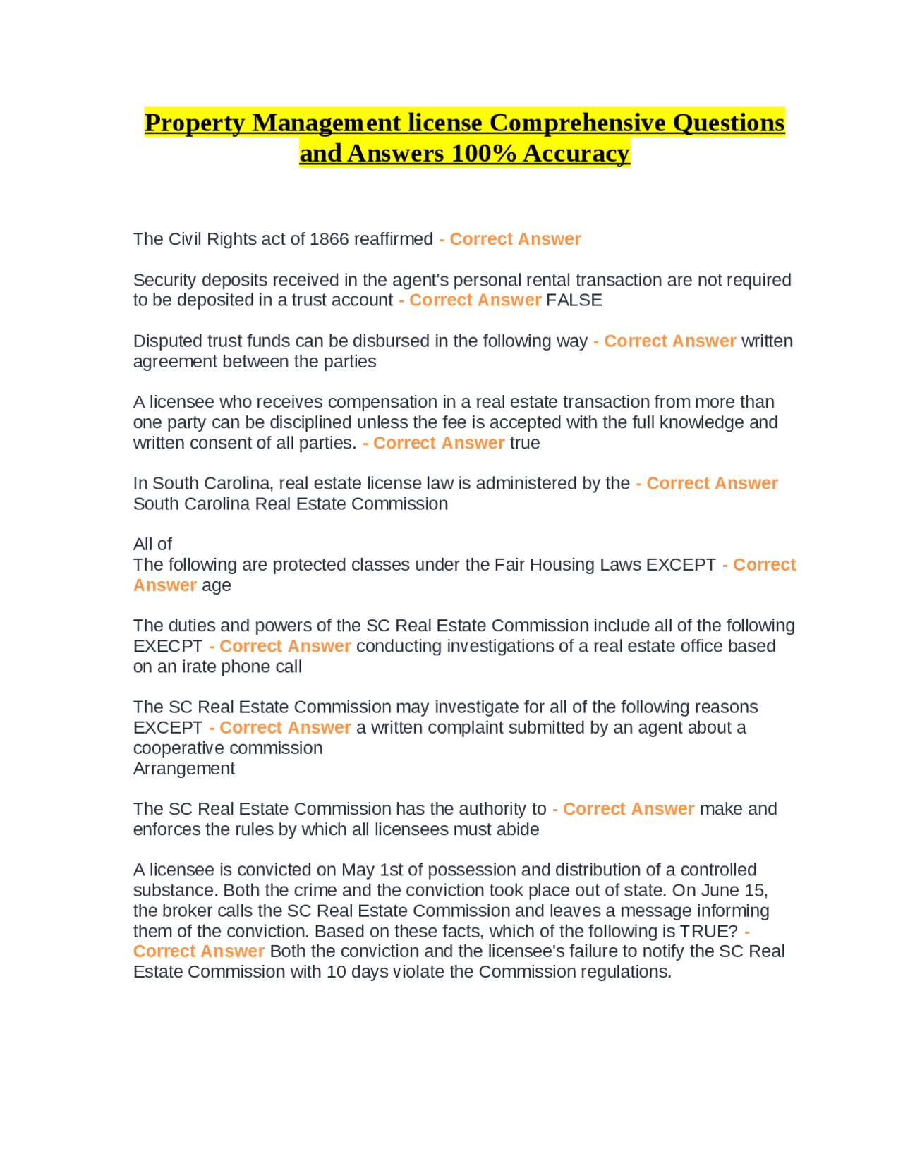 Property Management License Comprehensive Questions and Answers | Exams ...