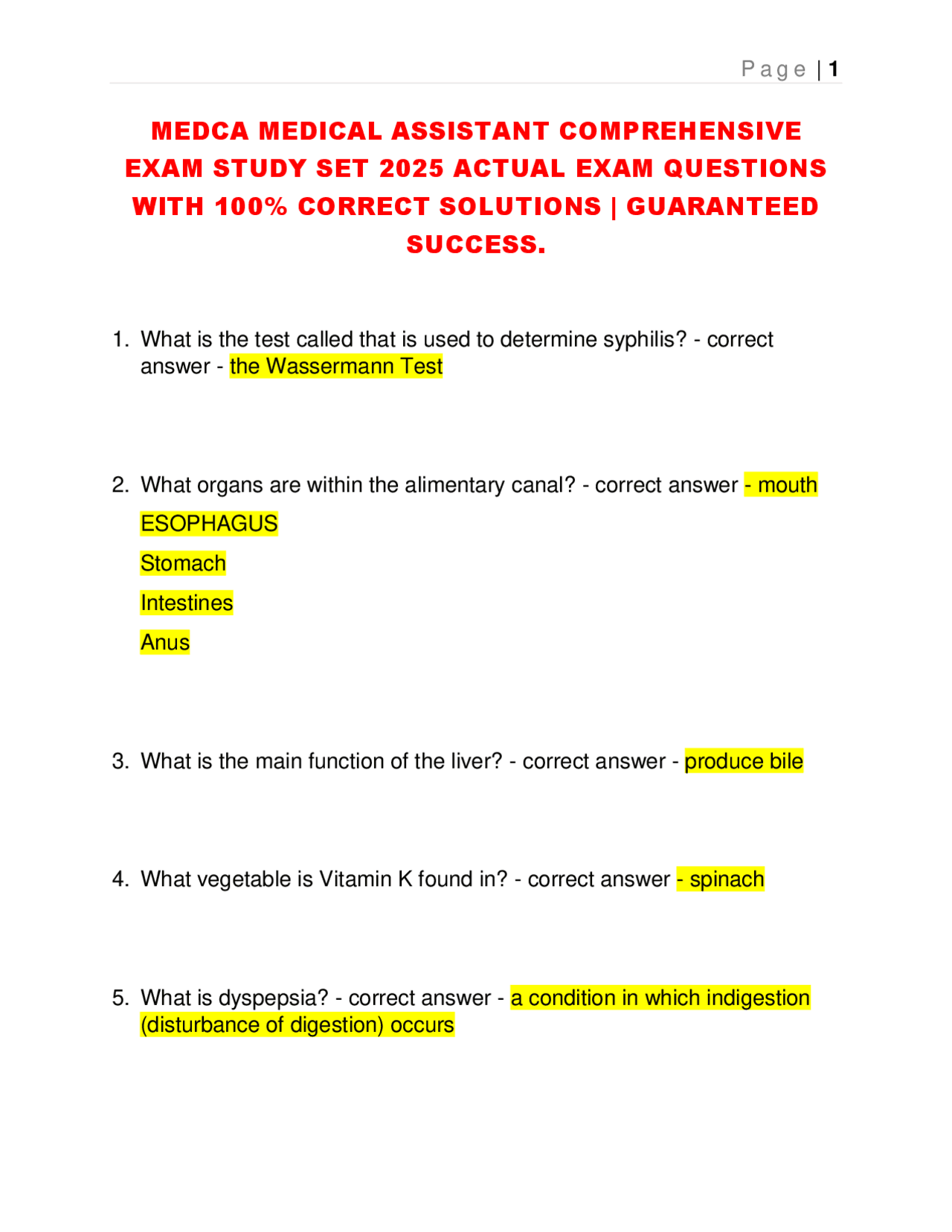 MEDCA MEDICAL ASSISTANT COMPREHENSIVE EXAM STUDY SET 2025 ACTUAL EXAM ...