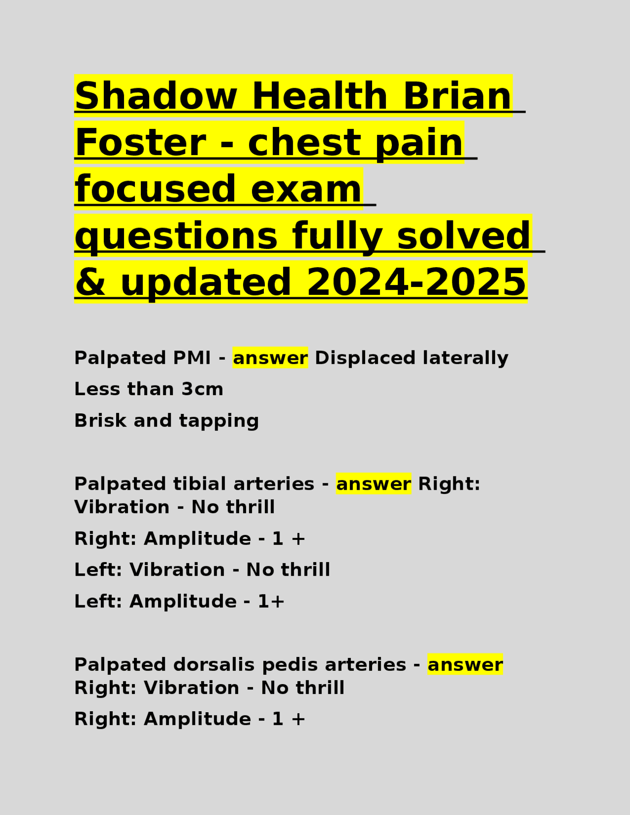 Shadow Health Brian Foster - chest pain focused exam questions fully ...