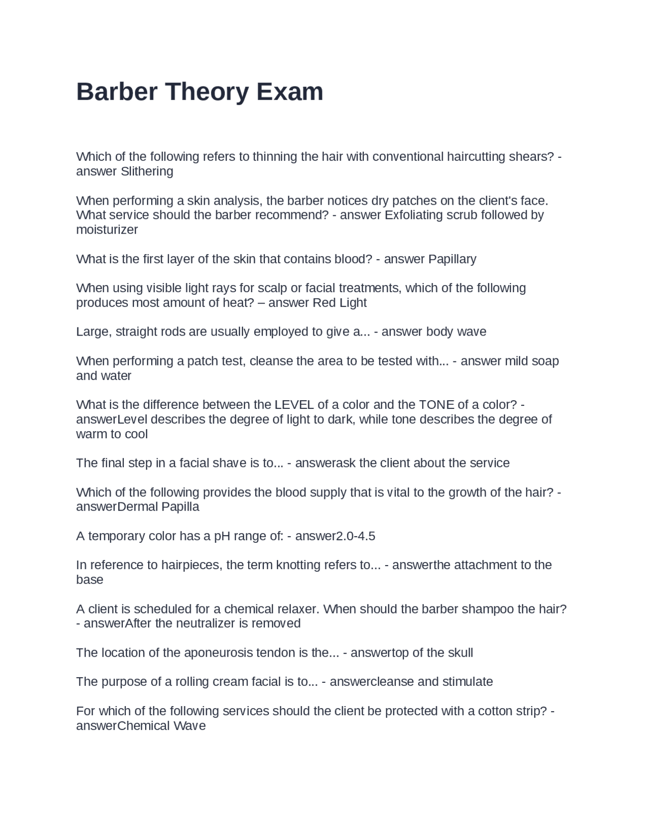Barber Theory Exam: Questions and Answers for Barbering Students ...