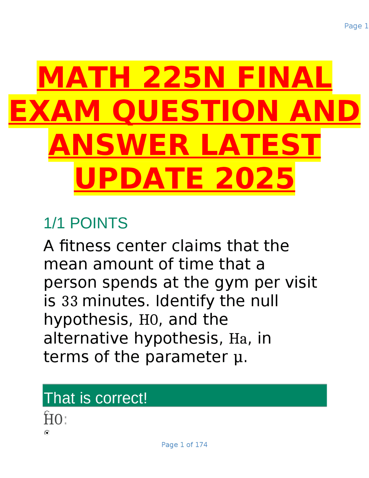 MATH 225N Final Exam: Hypothesis Testing Exercises and Solutions ...