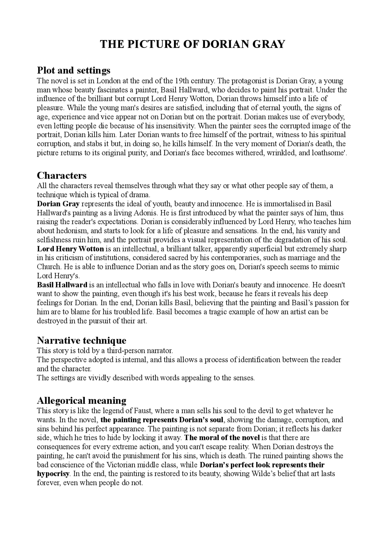 The Picture of Dorian Gray: Plot, Characters, and Themes | Schemi e ...