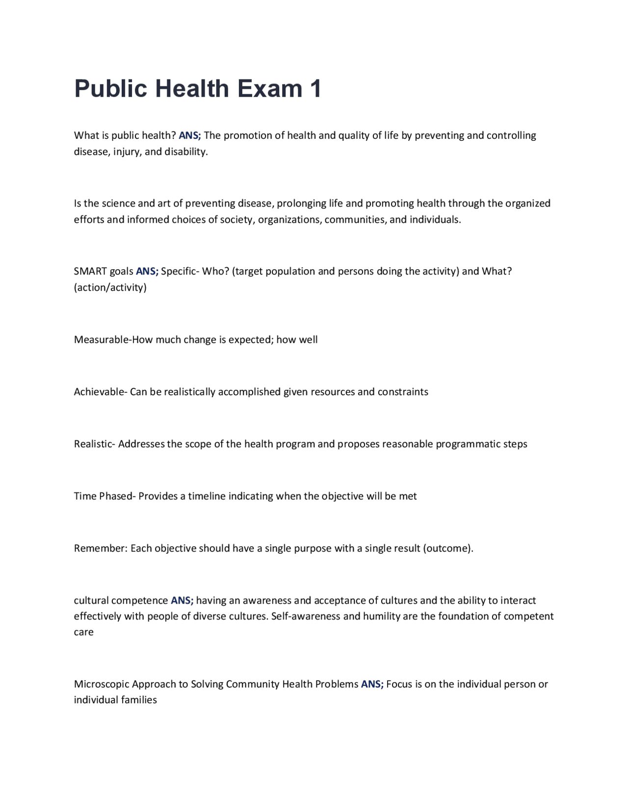 Public Health Exam 1: Key Concepts and Definitions | Exams Public ...