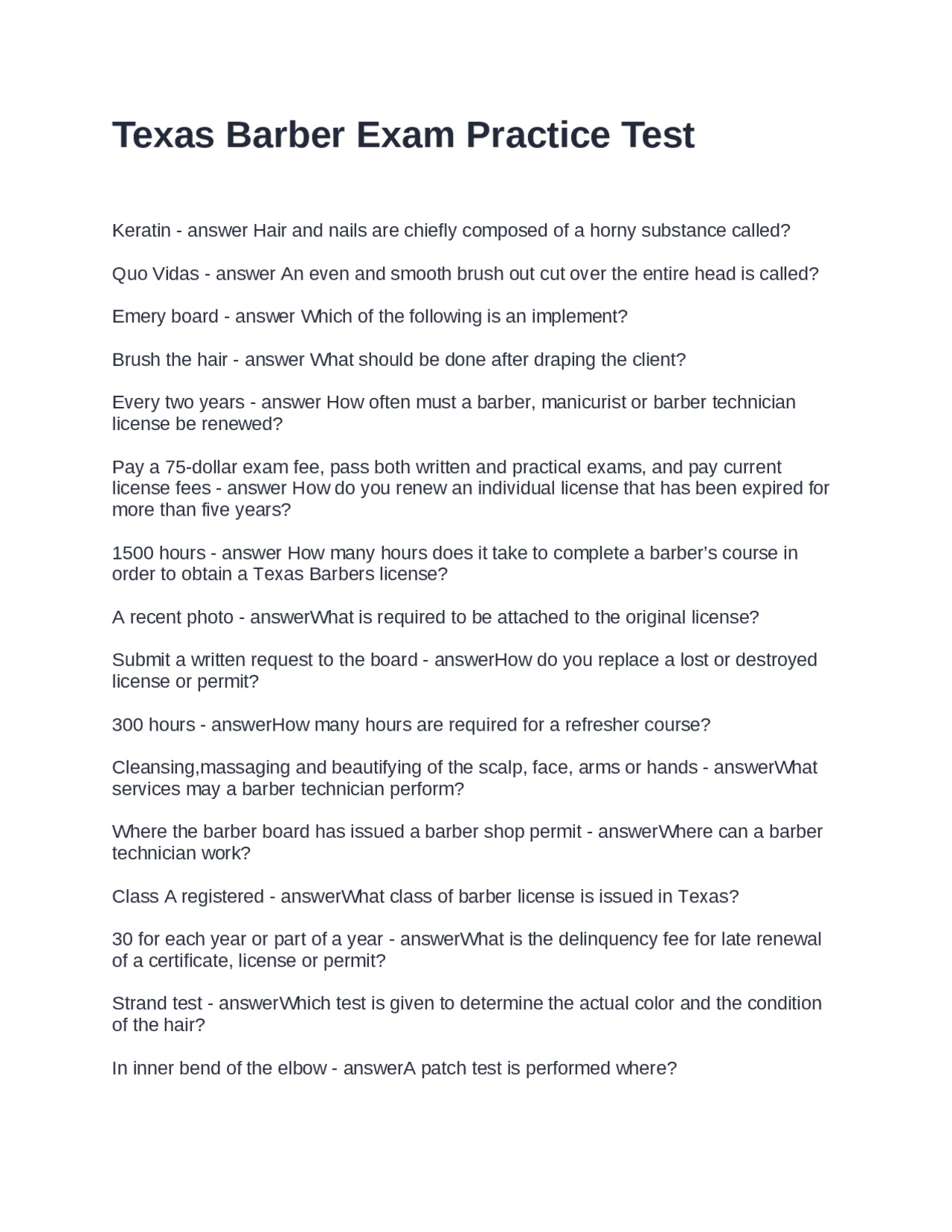 Texas Barber Exam Practice Test: Questions and Answers | Exams Advanced ...