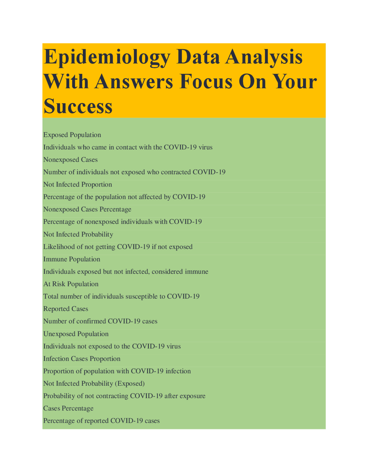 Epidemiology Data Analysis With Answers Focus On Your Success | Exams ...