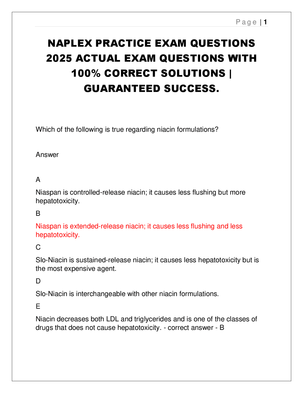 NAPLEX PRACTICE EXAM QUESTIONS 2025 ACTUAL EXAM QUESTIONS WITH 100% ...