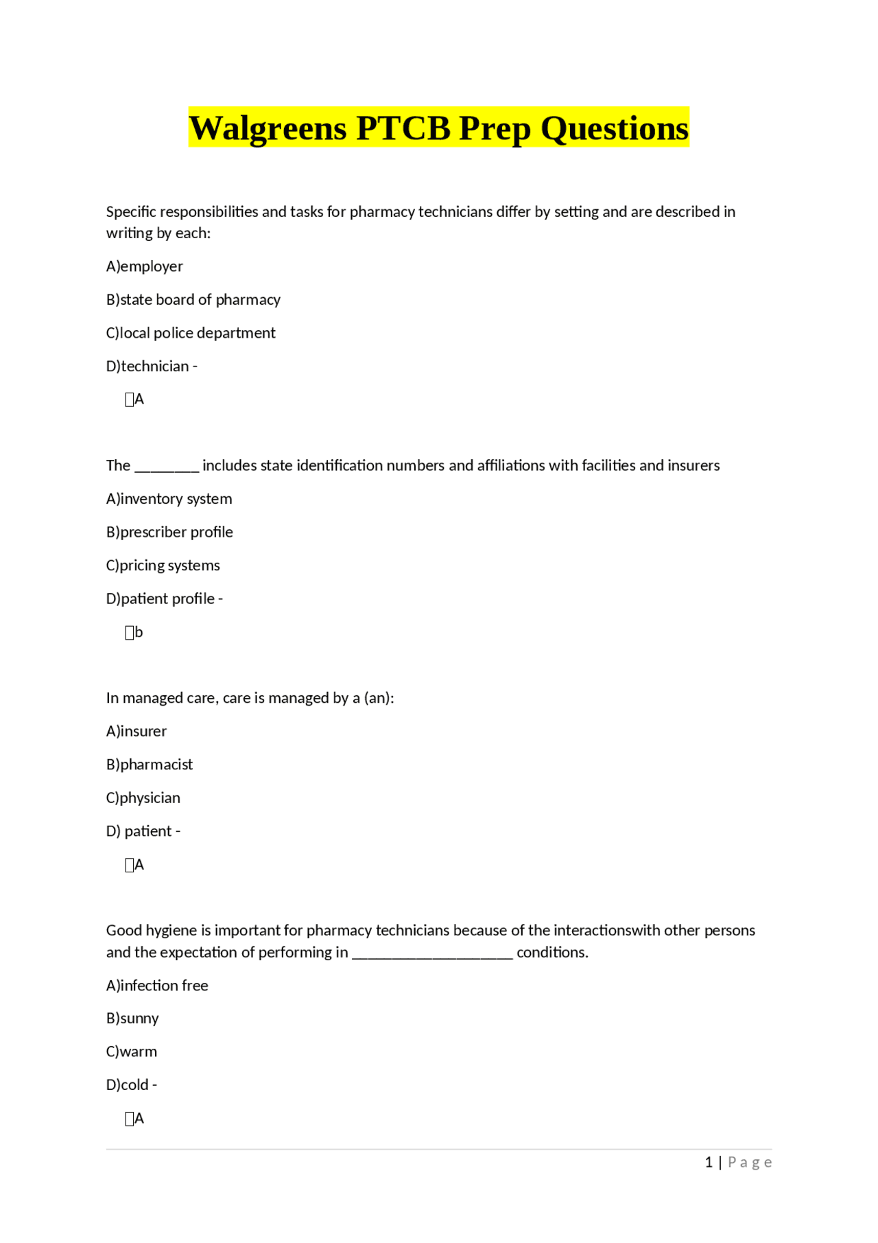 Walgreens PTCB Prep Questions: Pharmacy Technician Certification Exam ...