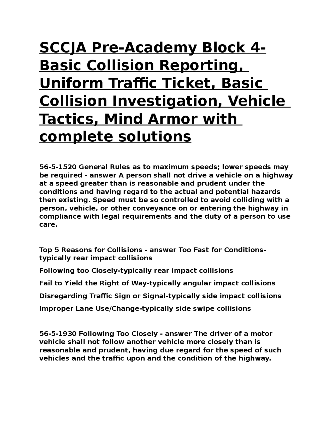 SCCJA Pre-Academy Block 4-B questions and answers | Exams Biology | Docsity