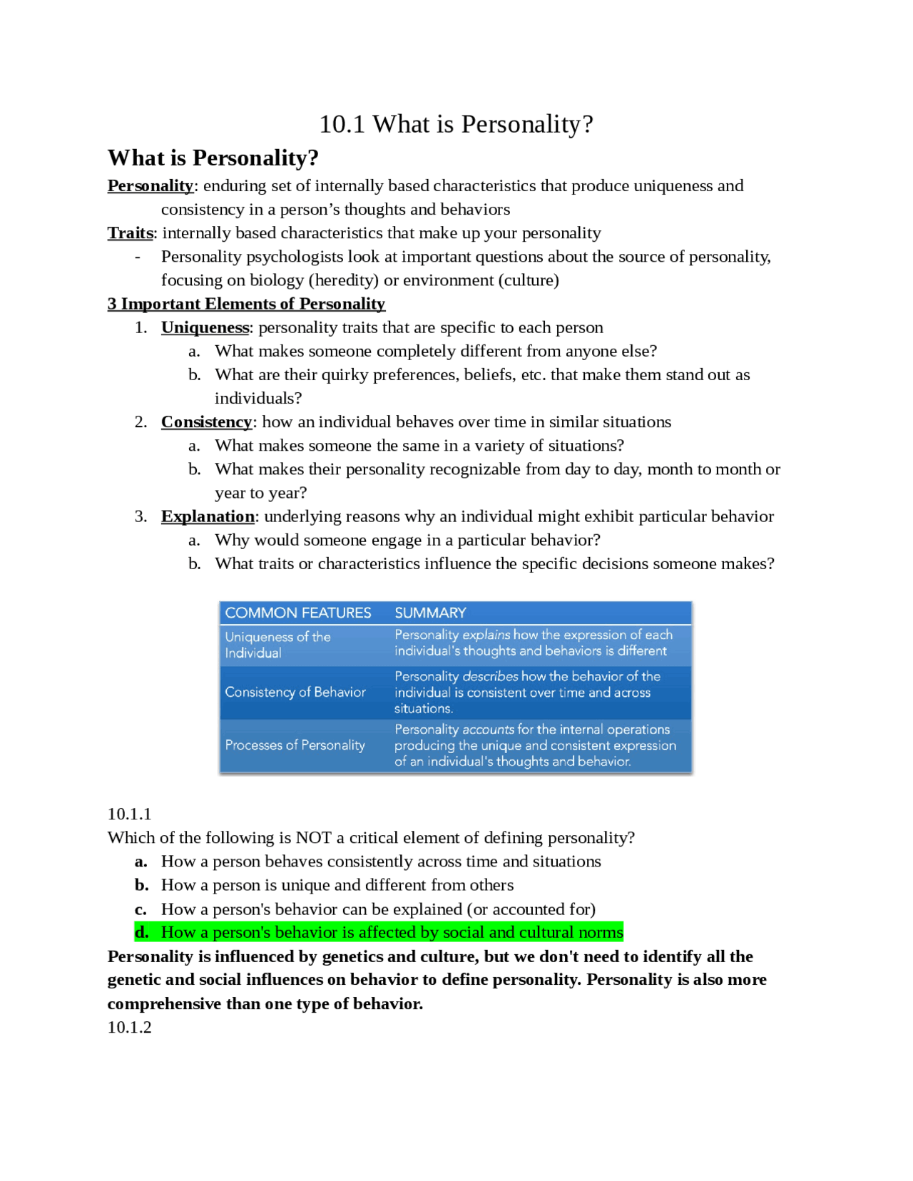 Psychology Chapter 10 Notes | Lecture notes Psychology | Docsity