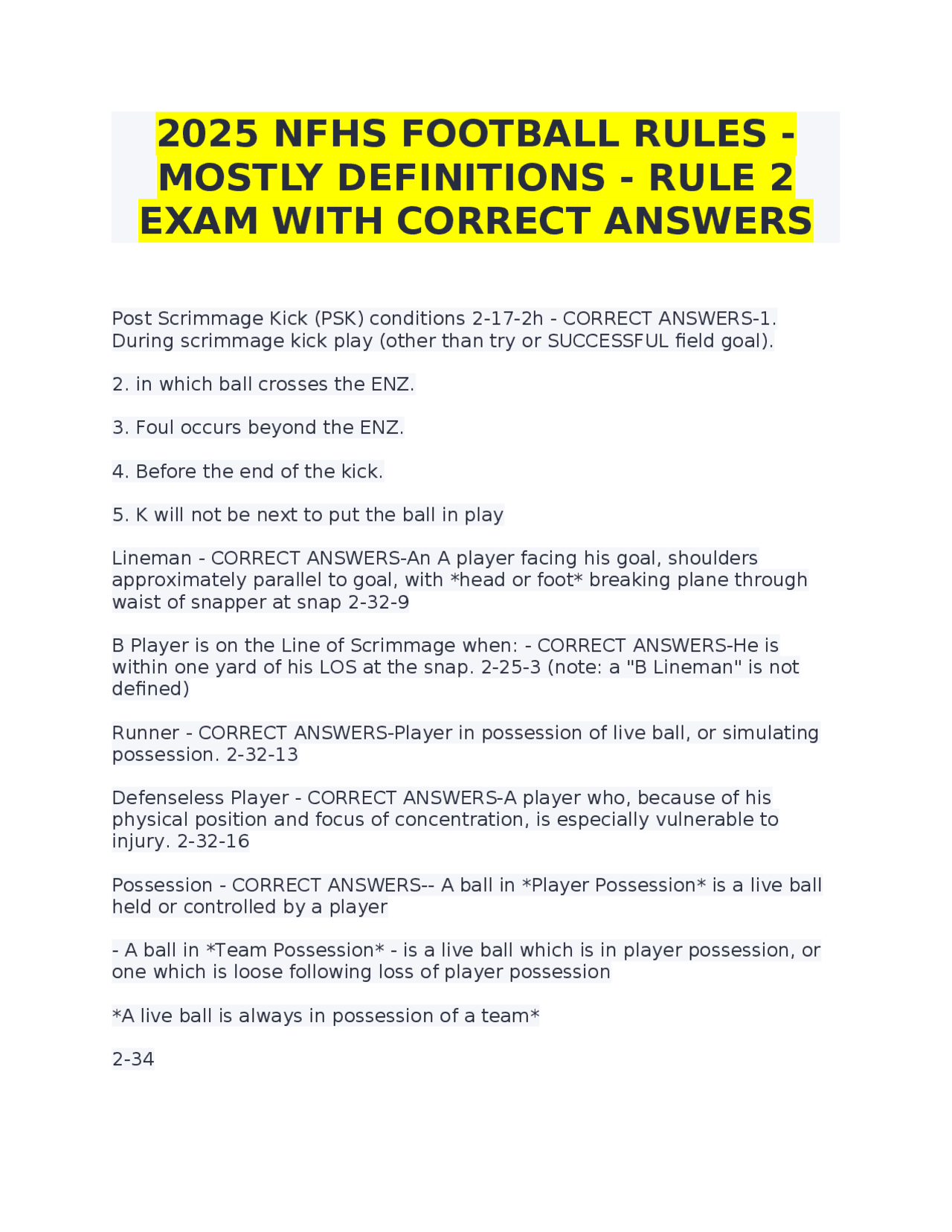2025 NFHS Football Rules: Definitions and Exercises | Exams Advanced ...