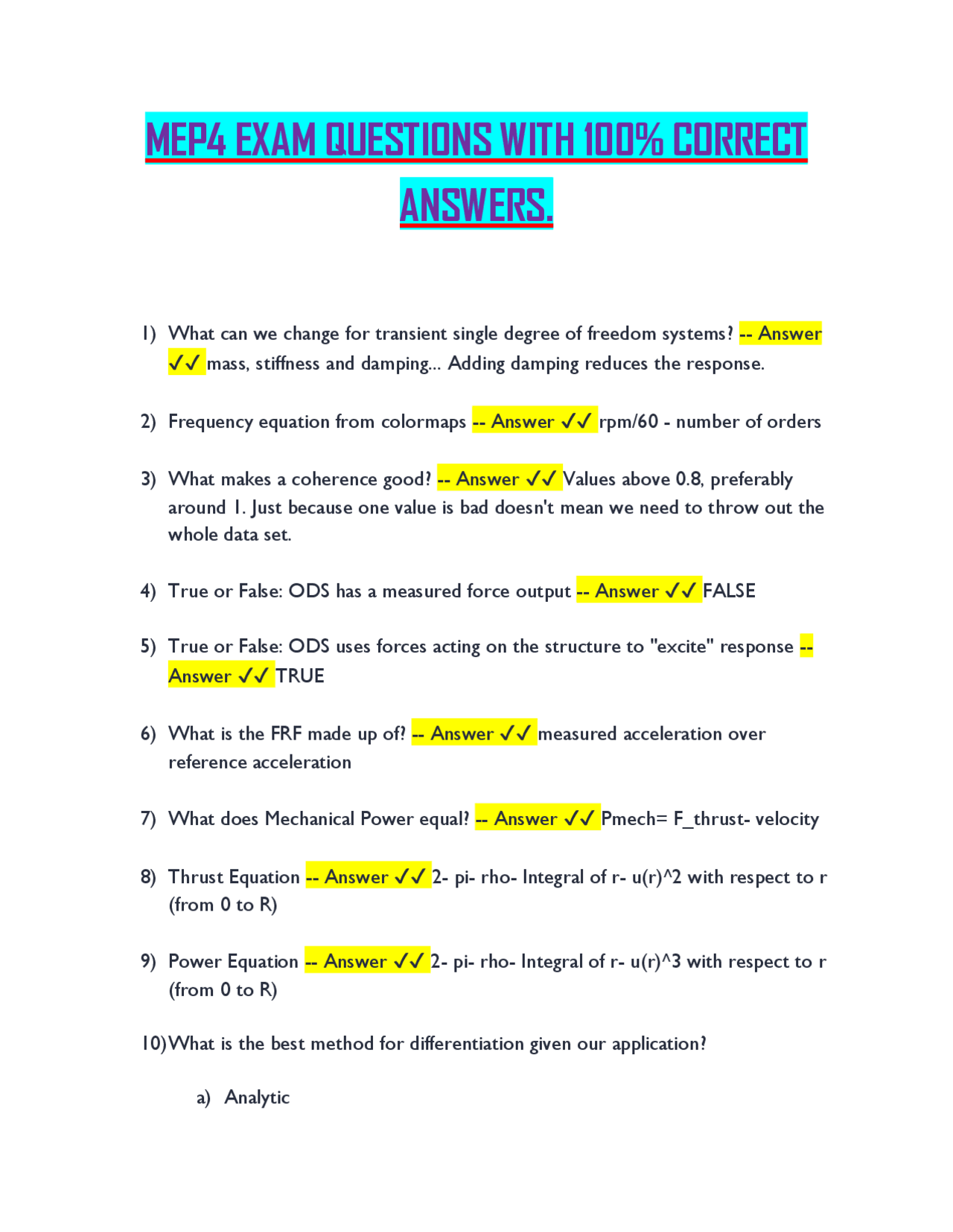 MEP4 Exam Questions and Answers: Mechanical Engineering Principles ...