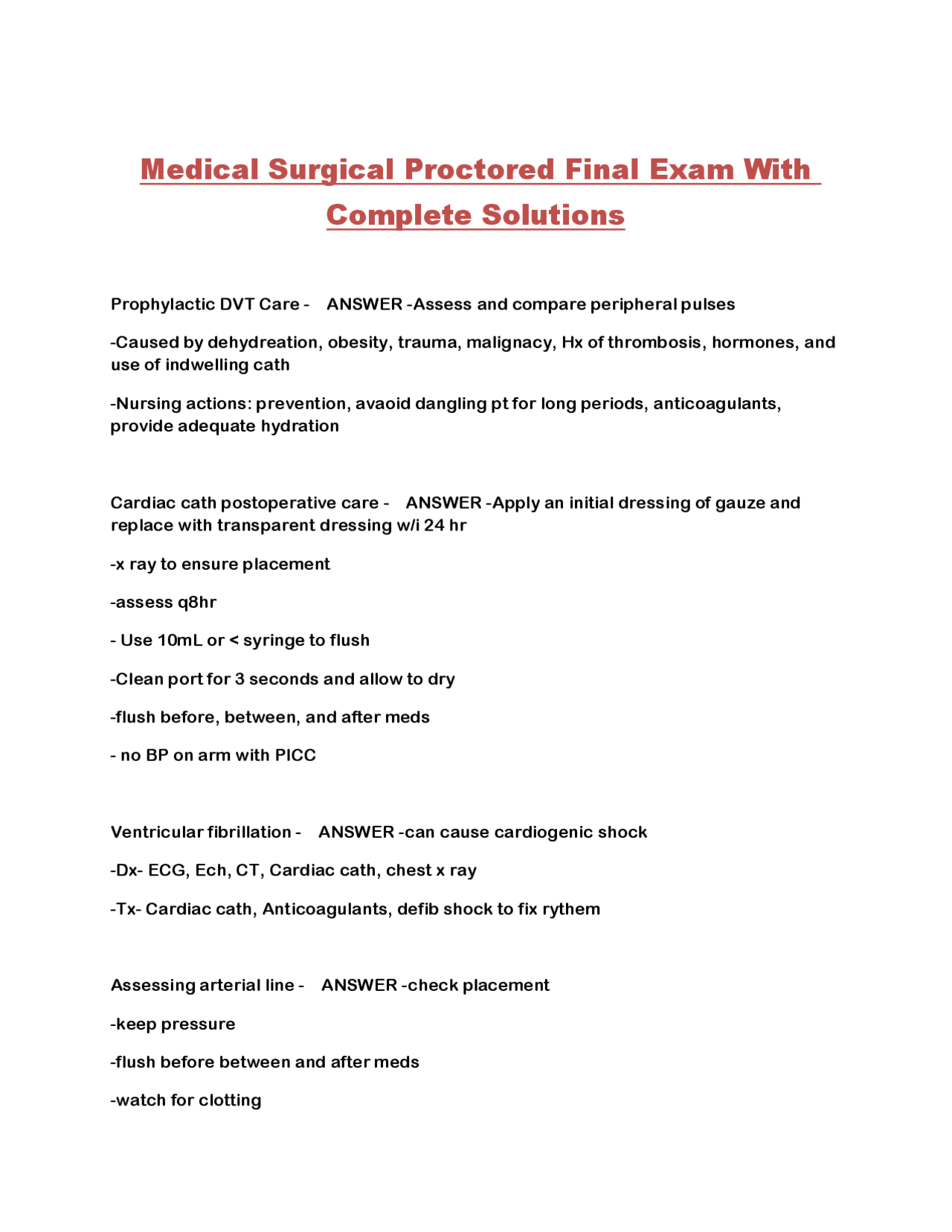 Medical Surgical Proctored Final Exam With Complete Solutions | Exams ...