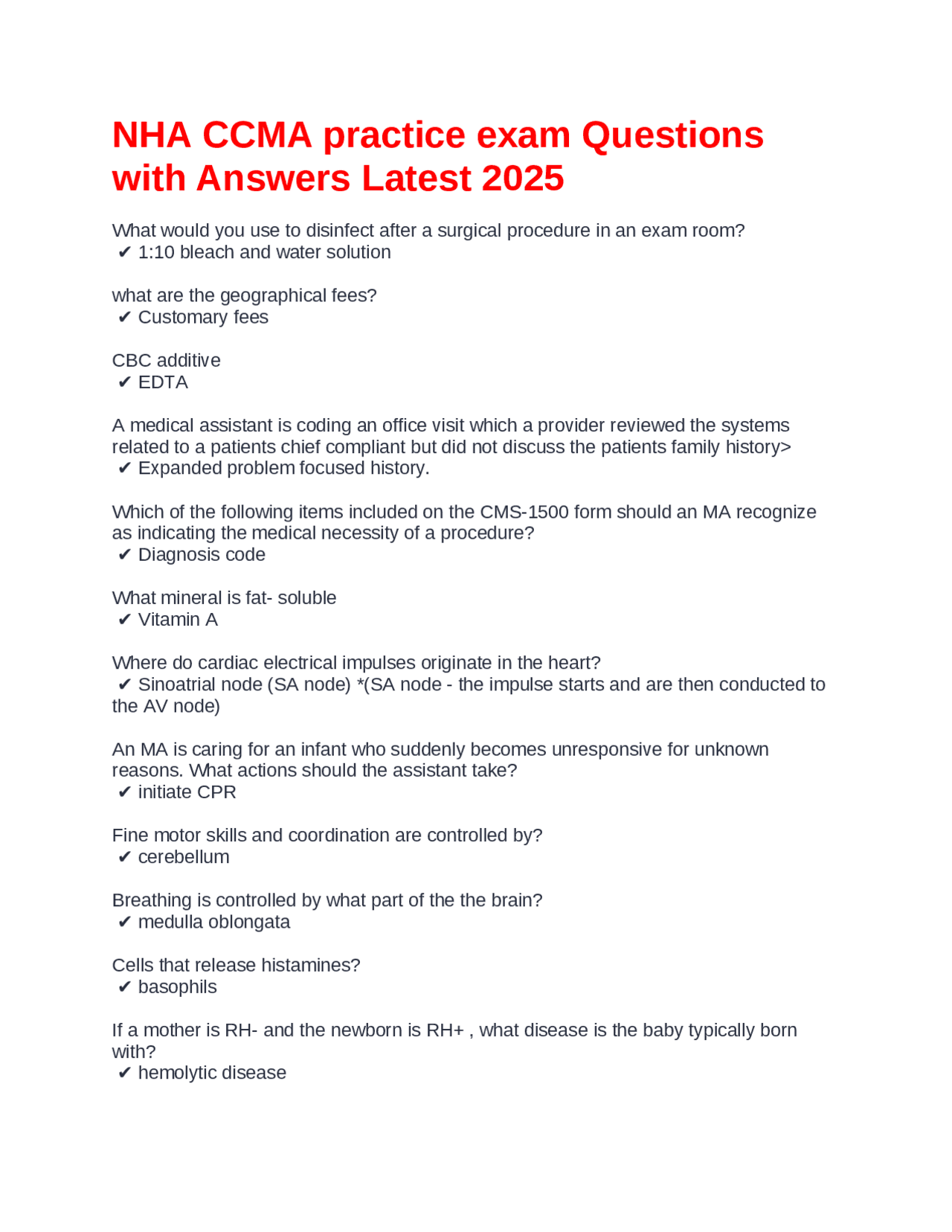 NHA CCMA Practice Exam Questions and Answers: Latest 2025 | Exams ...