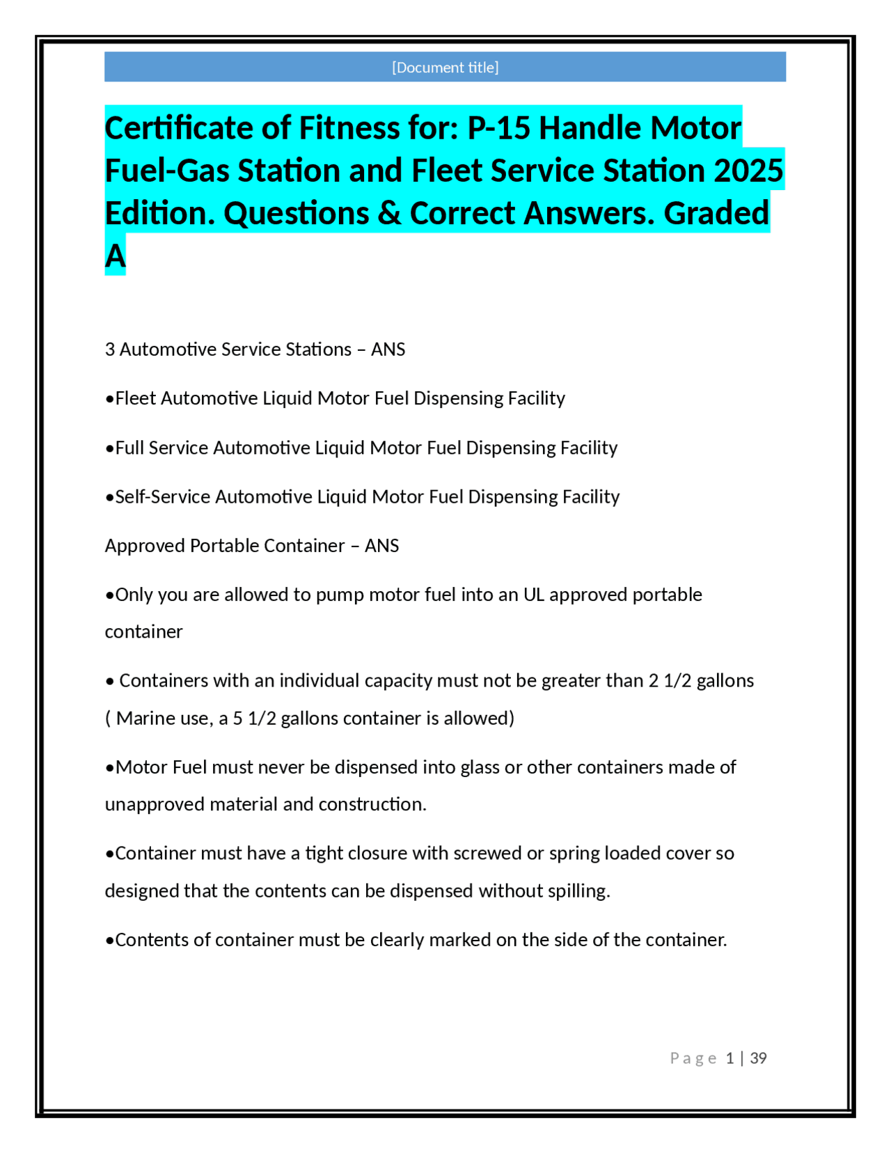 P-15 Fuel Station Fitness Certificate: 2025 Edition Q&A | Exams ...