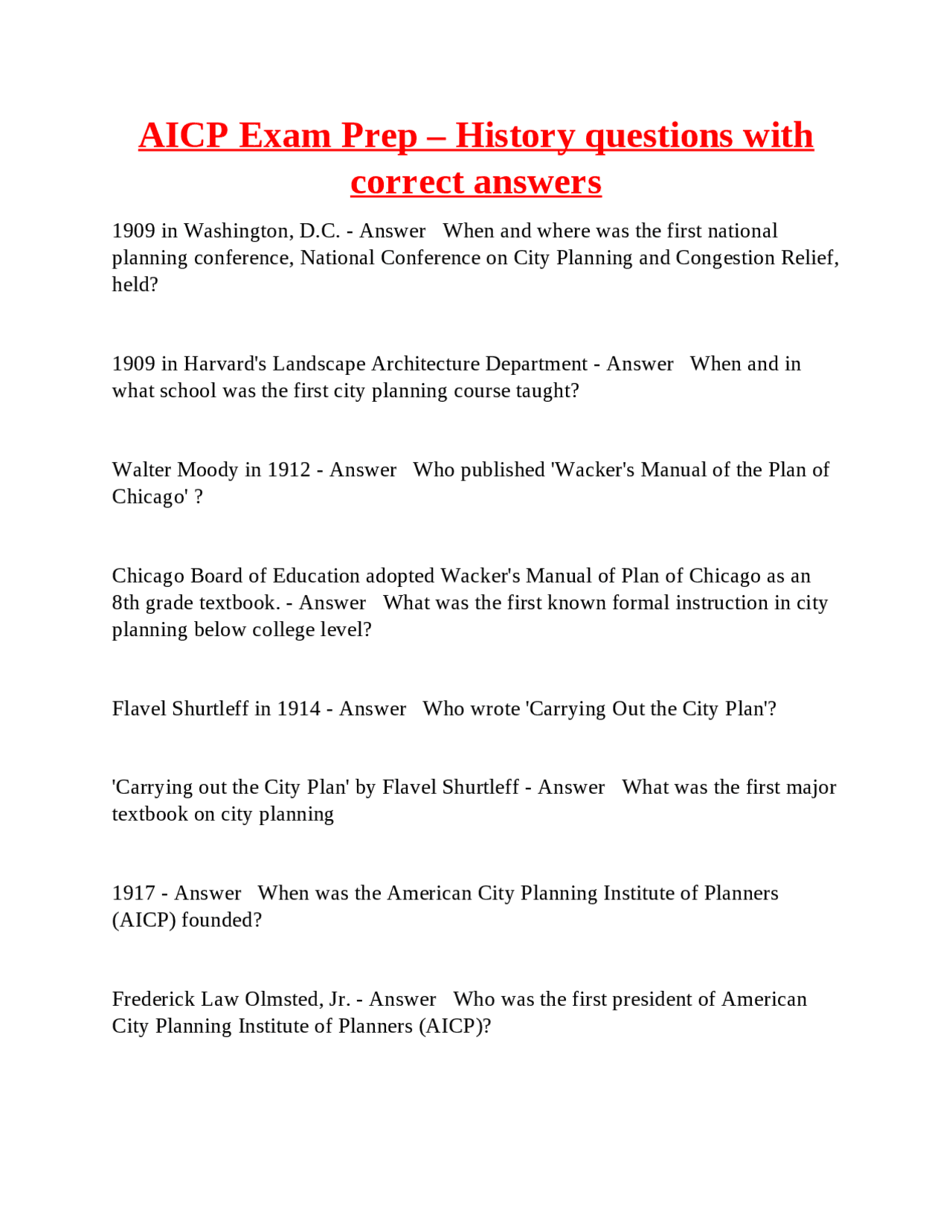 AICP Exam Prep: History of Urban Planning - Questions and Answers ...