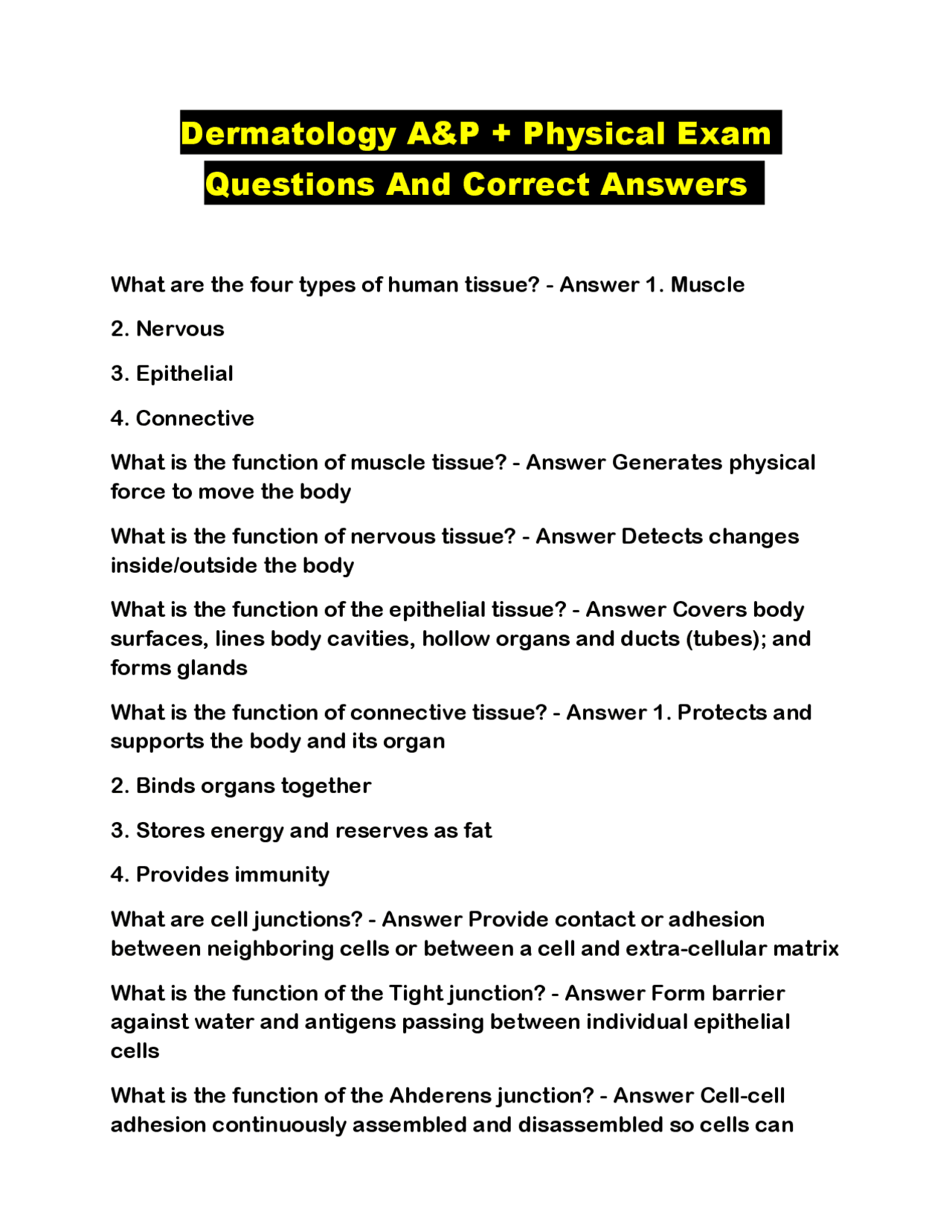 Dermatology Anatomy and Physiology: Questions and Answers | Exams ...