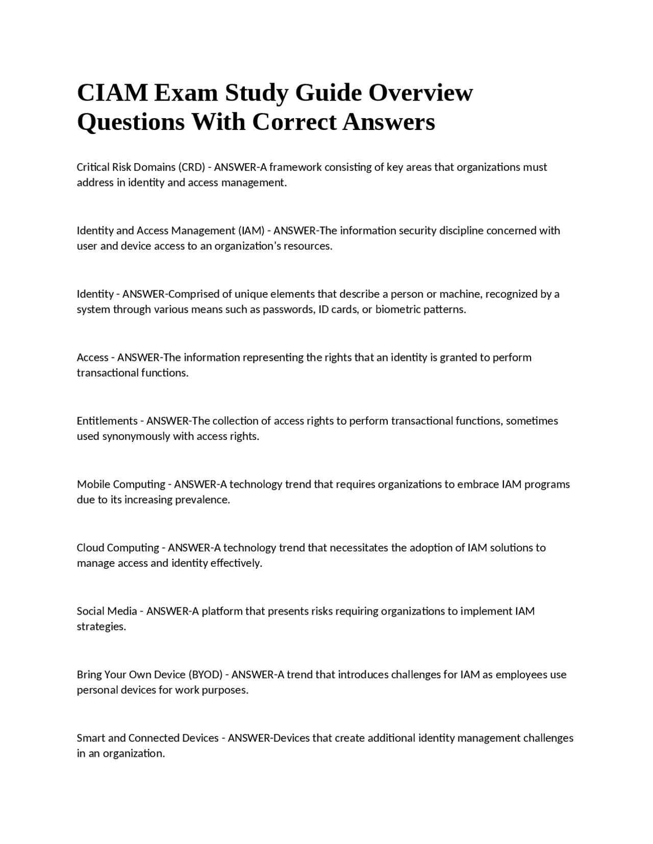 CIAM Exam Study Guide Overview Questions With Correct Answers. | Exams ...