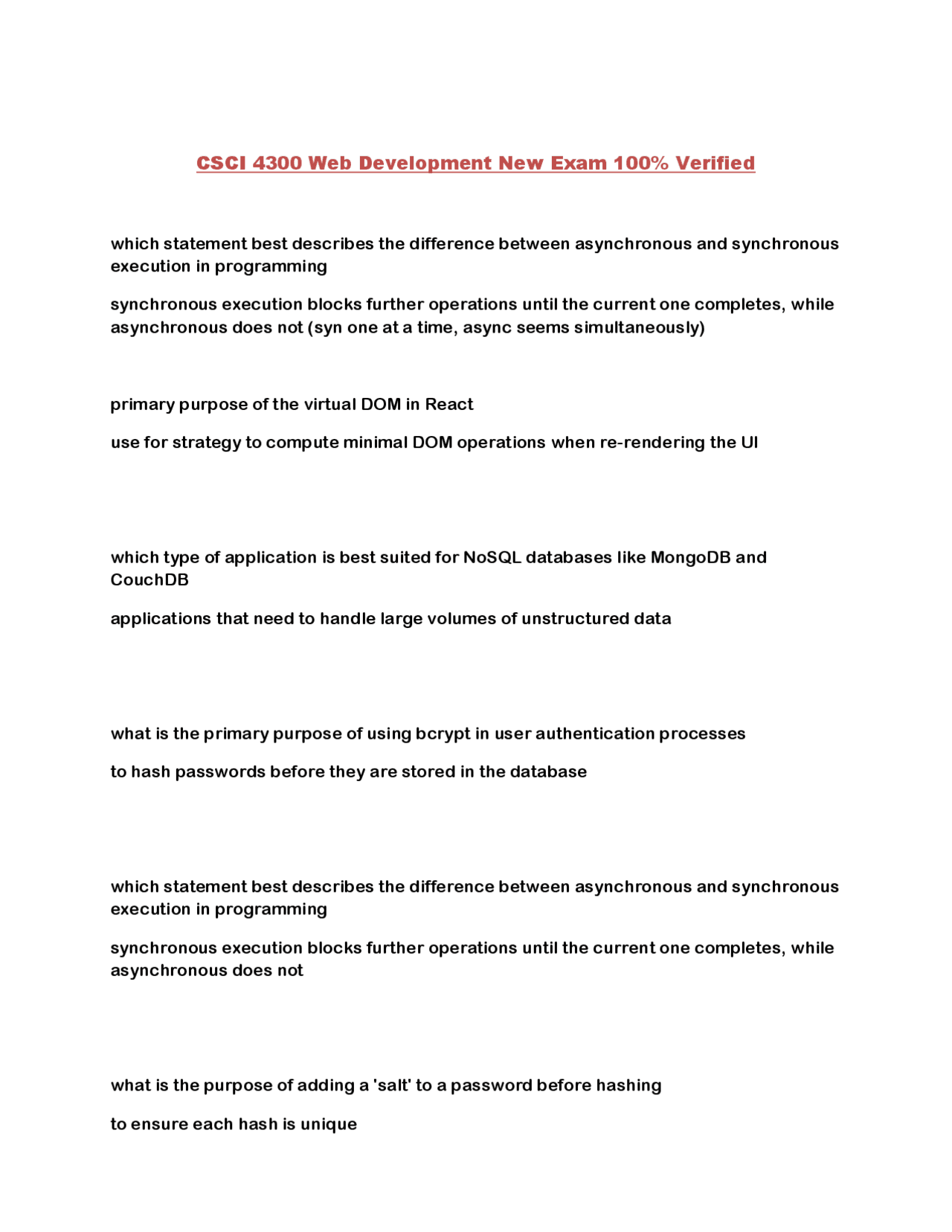 CSCI 4300 Web Development Exam: Multiple Choice Questions and Answers | Exams Advanced Education ...