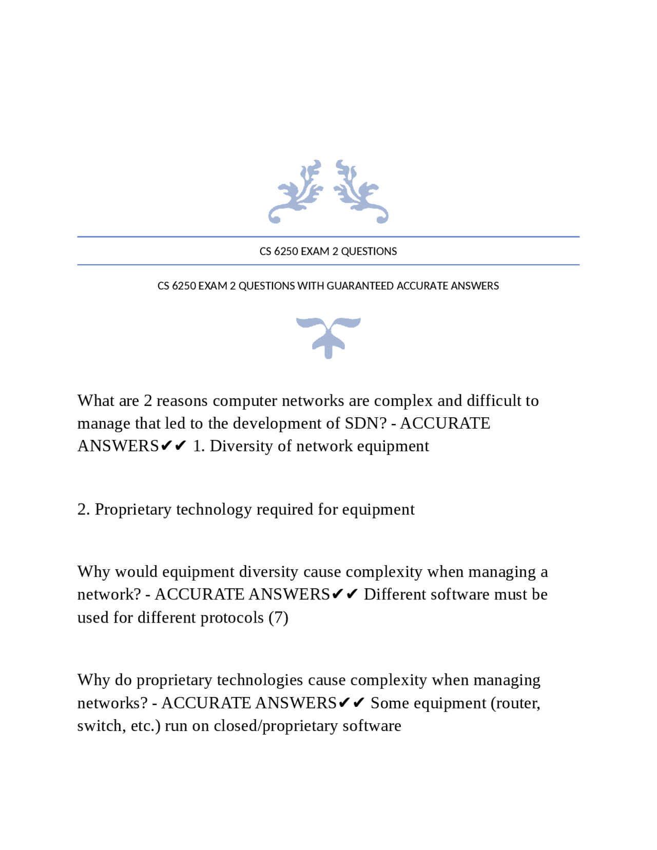 CS 6250 EXAM 2 QUESTIONS WITH GUARANTEED ACCURATE ANSWERS | Exams Nursing | Docsity