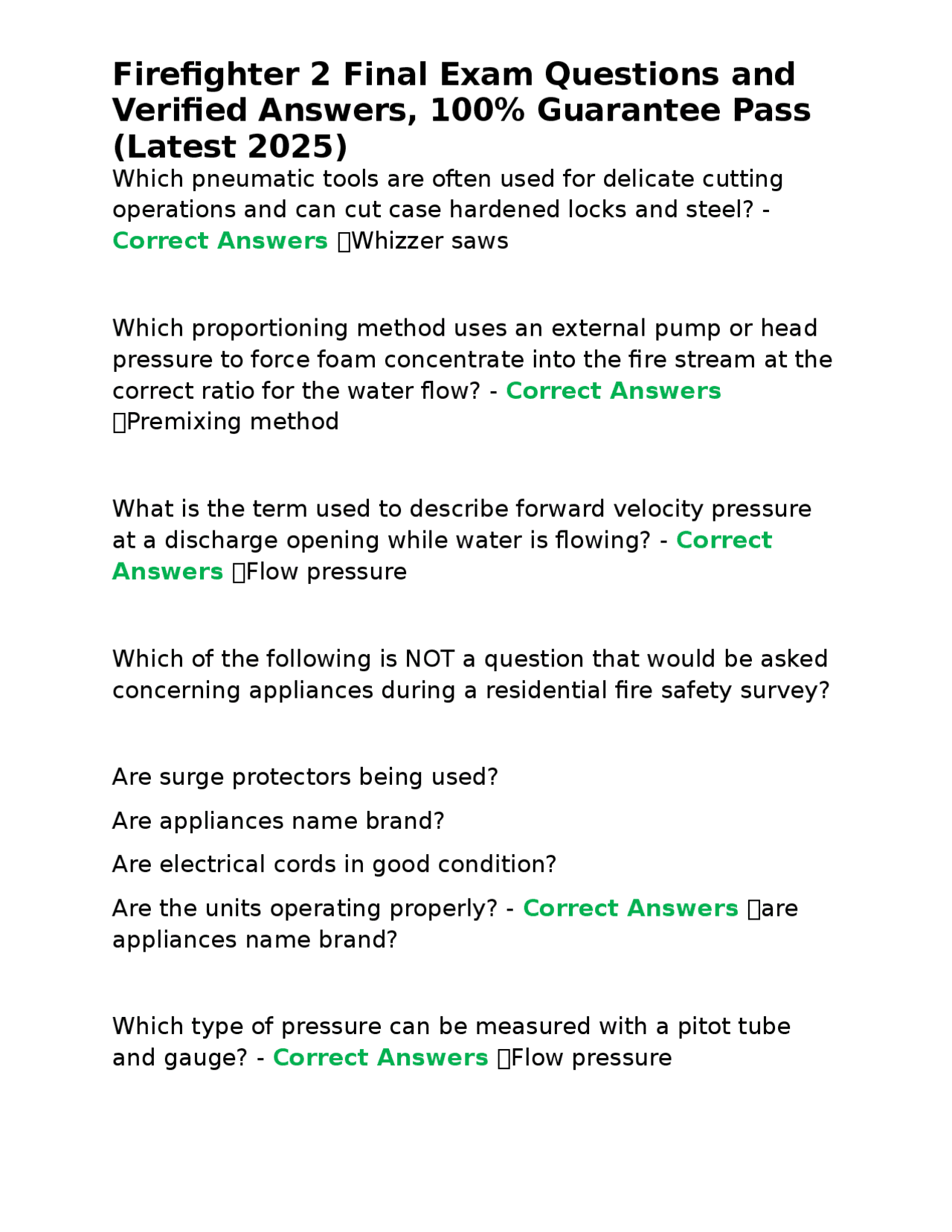 Firefighter 2 Final Exam: Comprehensive Guide for Safety Professionals | Exams Nursing | Docsity