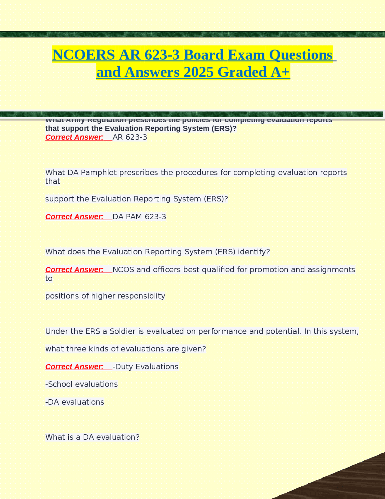 NCOERS Board Exam Questions and Answers 2025 | Exams Nursing | Docsity