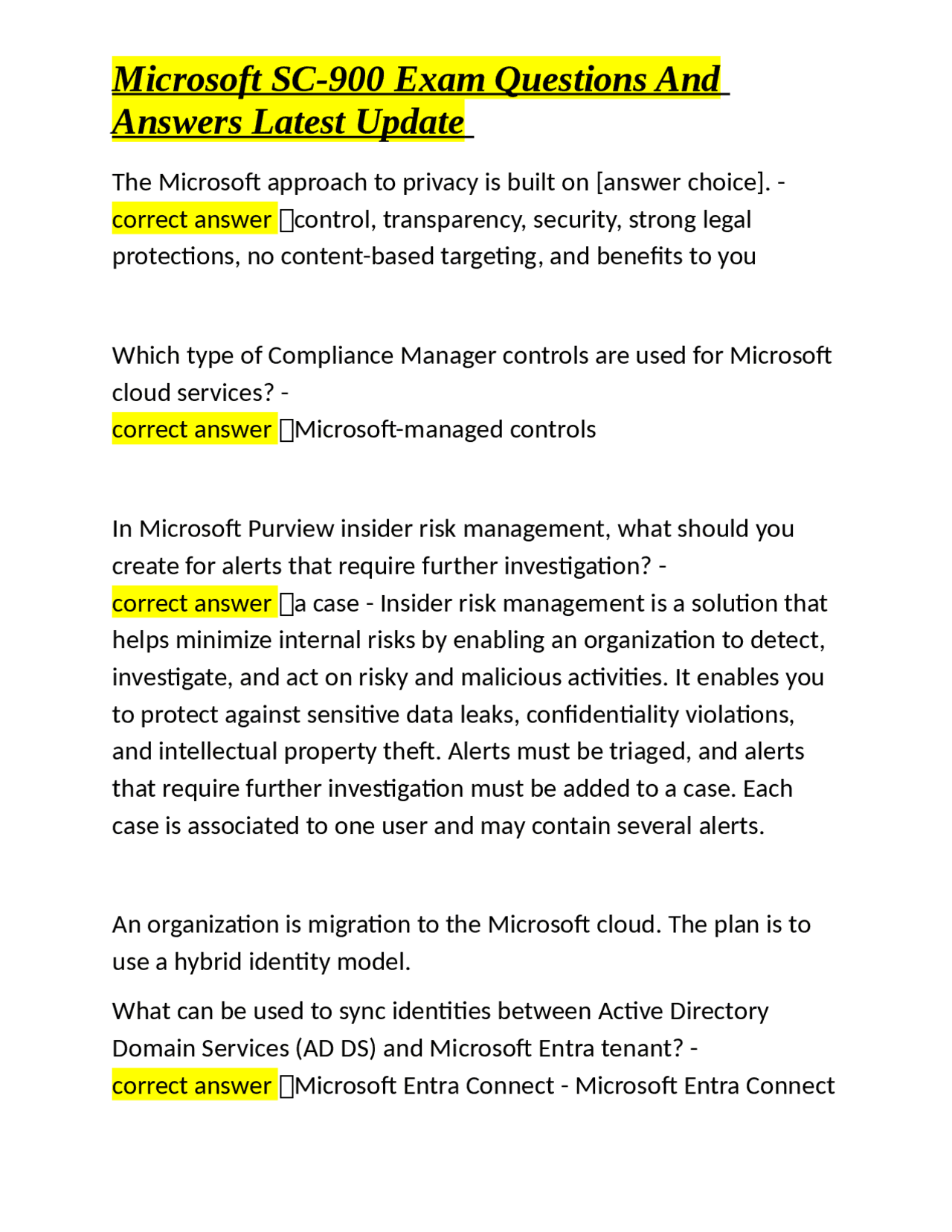 Microsoft SC-900 Exam Questions And Answers Latest Update | Exams ...
