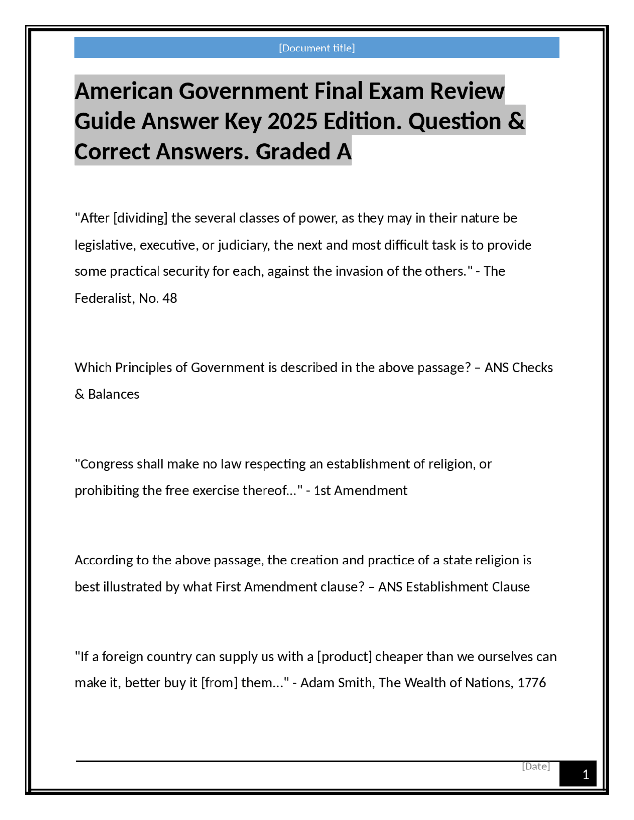 American Government Final Exam Review Guide Answer Key 2025 Edition ...