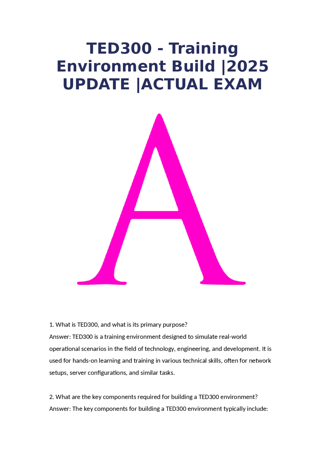 TED300 - Training Environment Build |2025 UPDATE |ACTUAL EXAM QUESTIONS ...