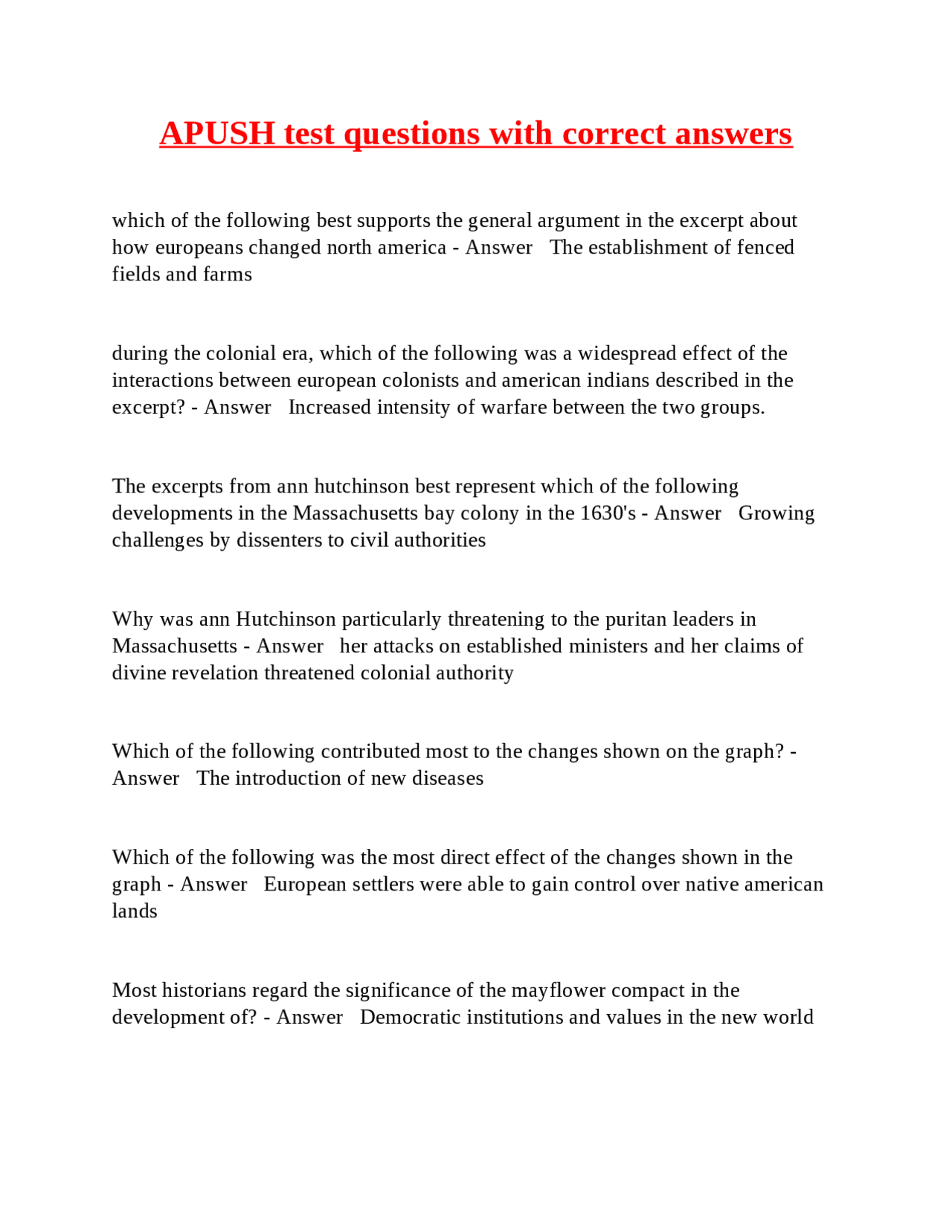 APUSH Test Questions and Answers: Early American History | Exams Law ...