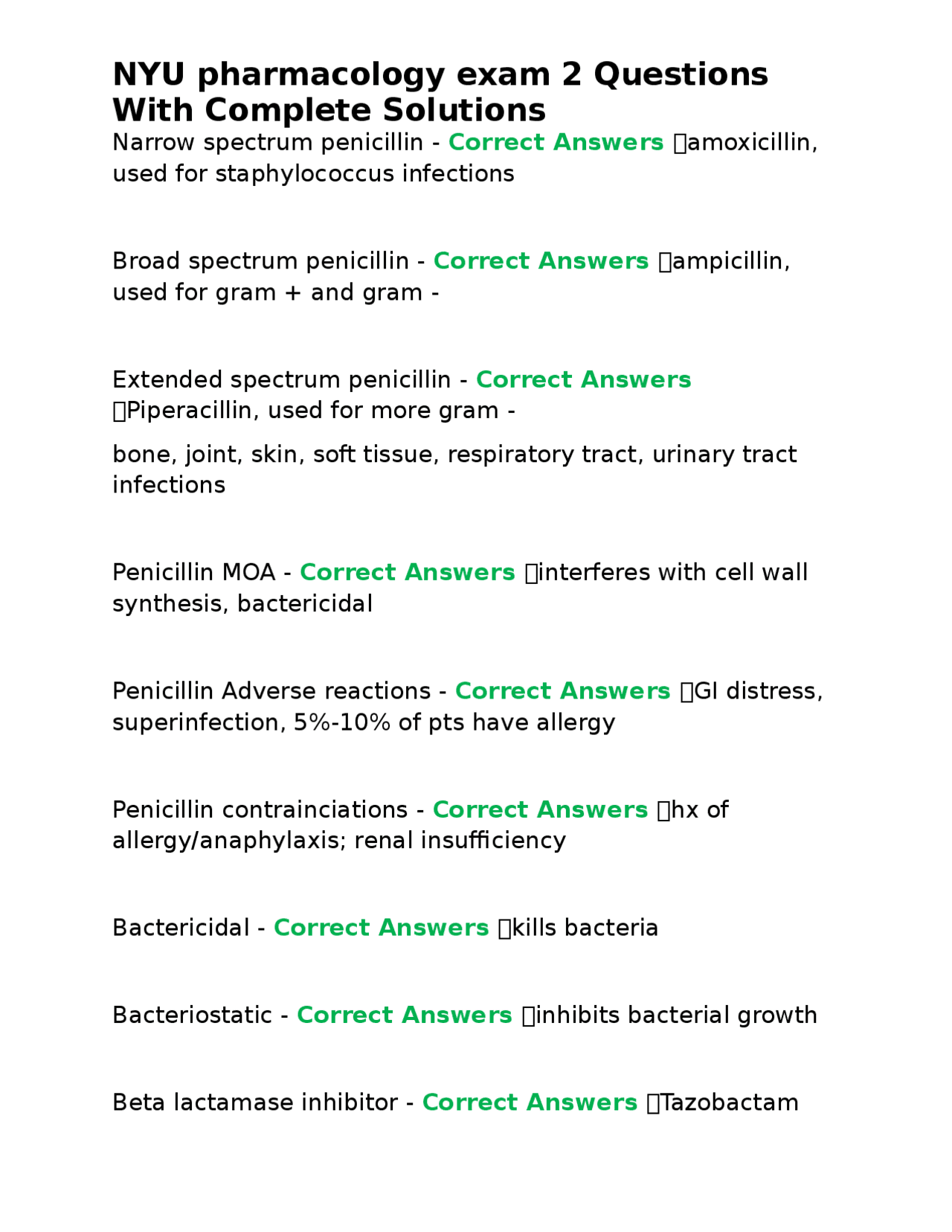 NYU Pharmacology Exam 2: Antibiotic & Antifungal Medications | Exams ...
