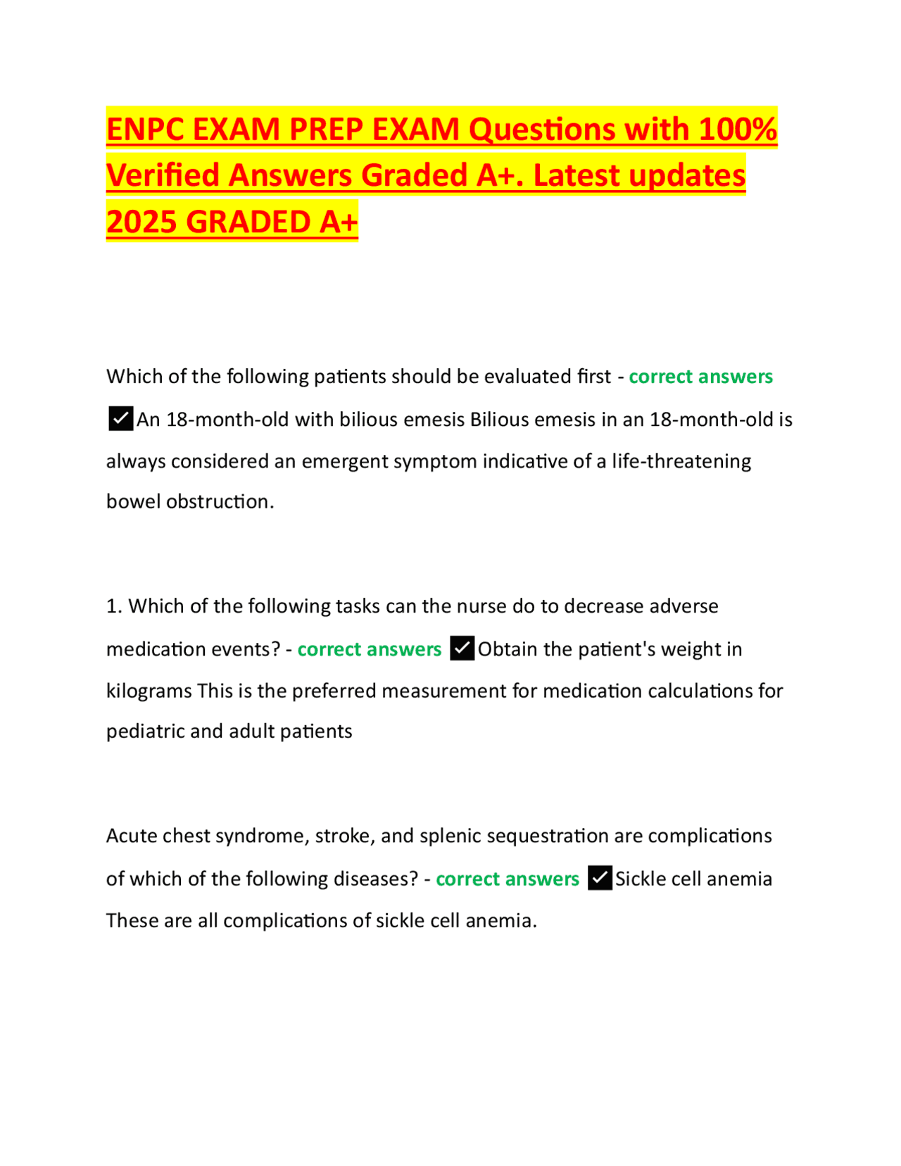 ENPC EXAM PREP EXAM Questions with 100% Verified Answers Graded A+ ...