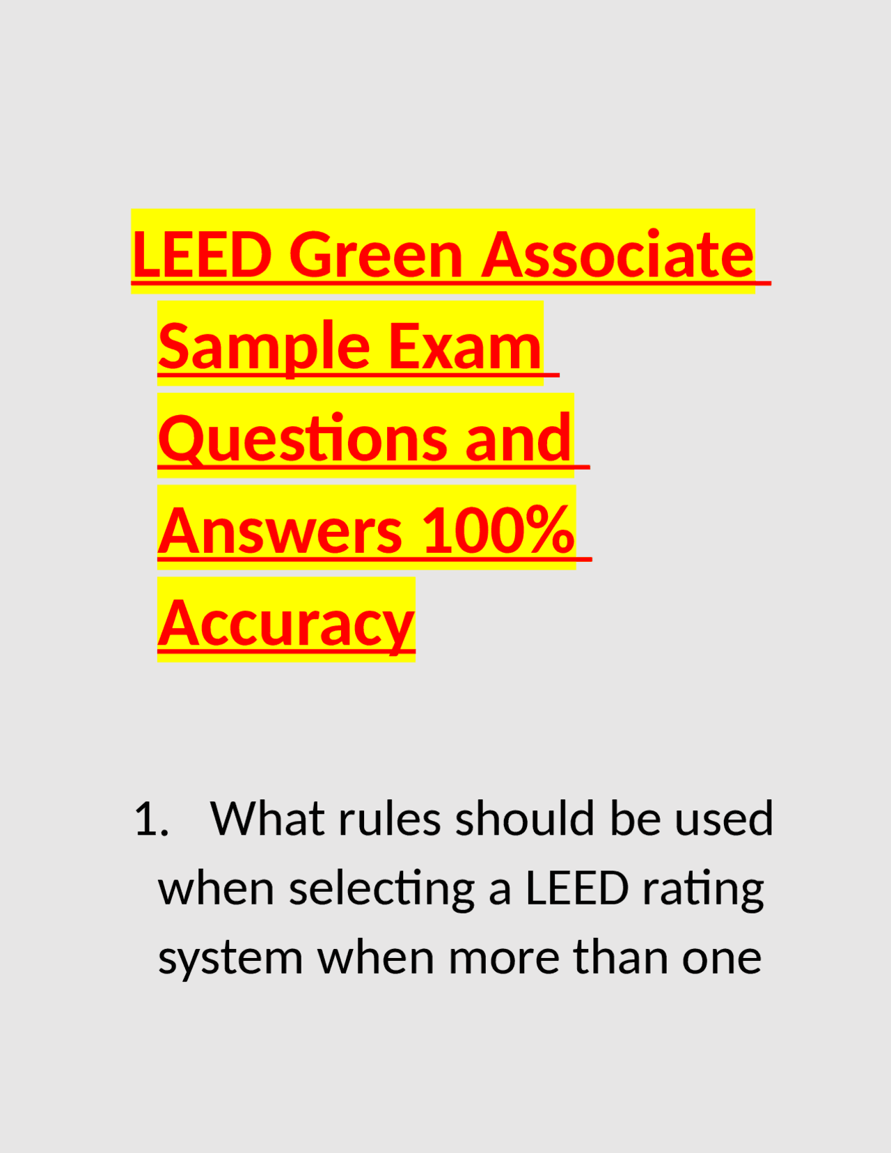 LEED Green Associate Sample Exam Questions and Answers | Exams Nursing ...